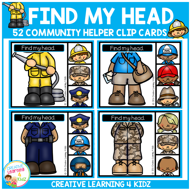 Find My Head – Community Helper Matching Clip Cards for Kids