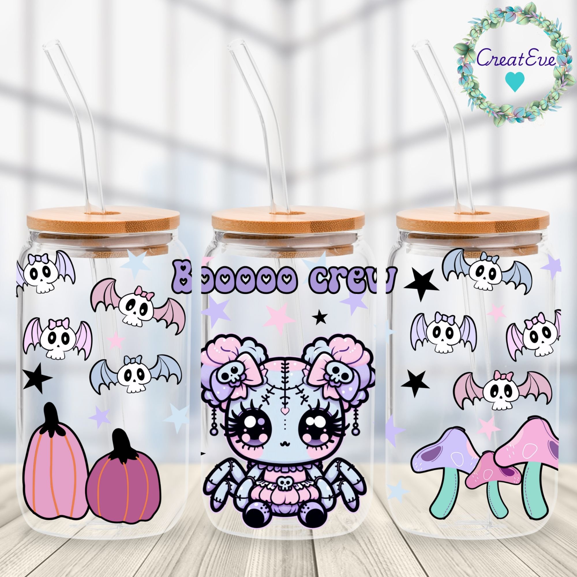 Creepy Cute Preppy Zombie Spider and Skullbats 16oz Libbey Glass Can ...