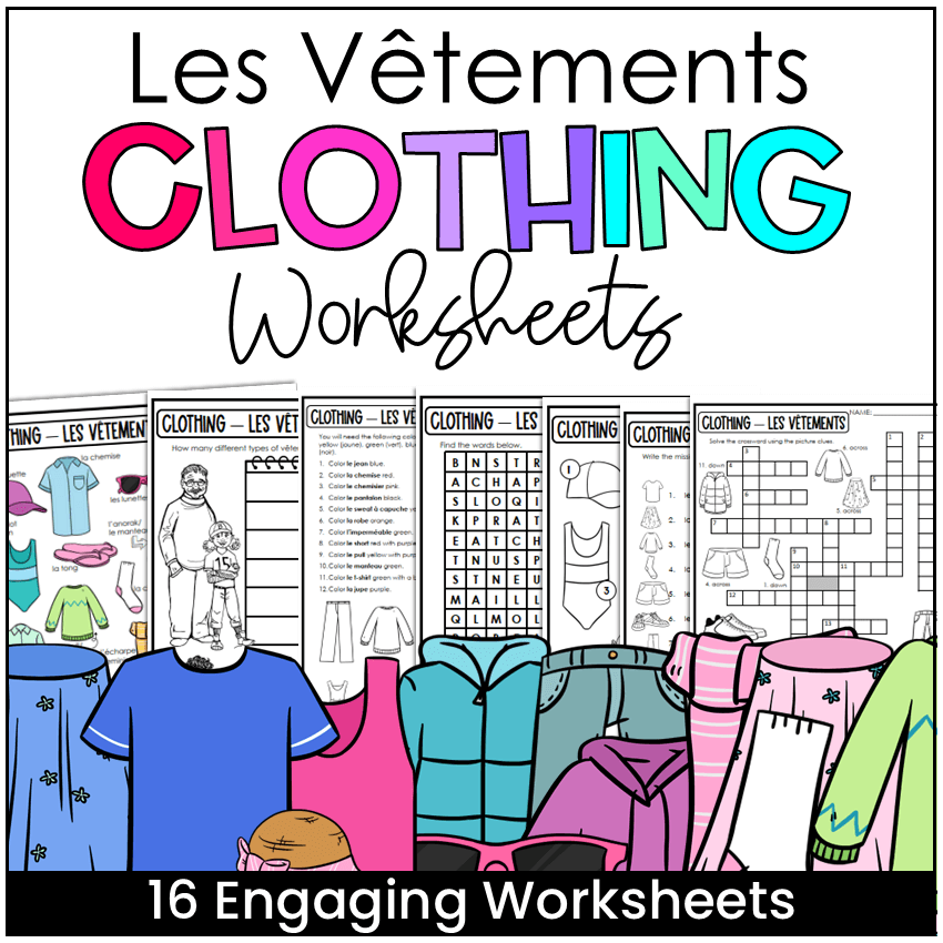 Beginner French Clothing Vocabulary Les Vêtements Worksheets