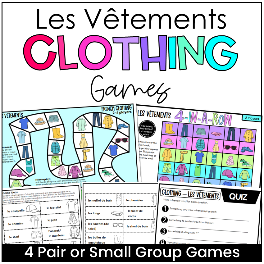 Beginner French Clothing Vocabulary Les Vêtements Board Game and Games