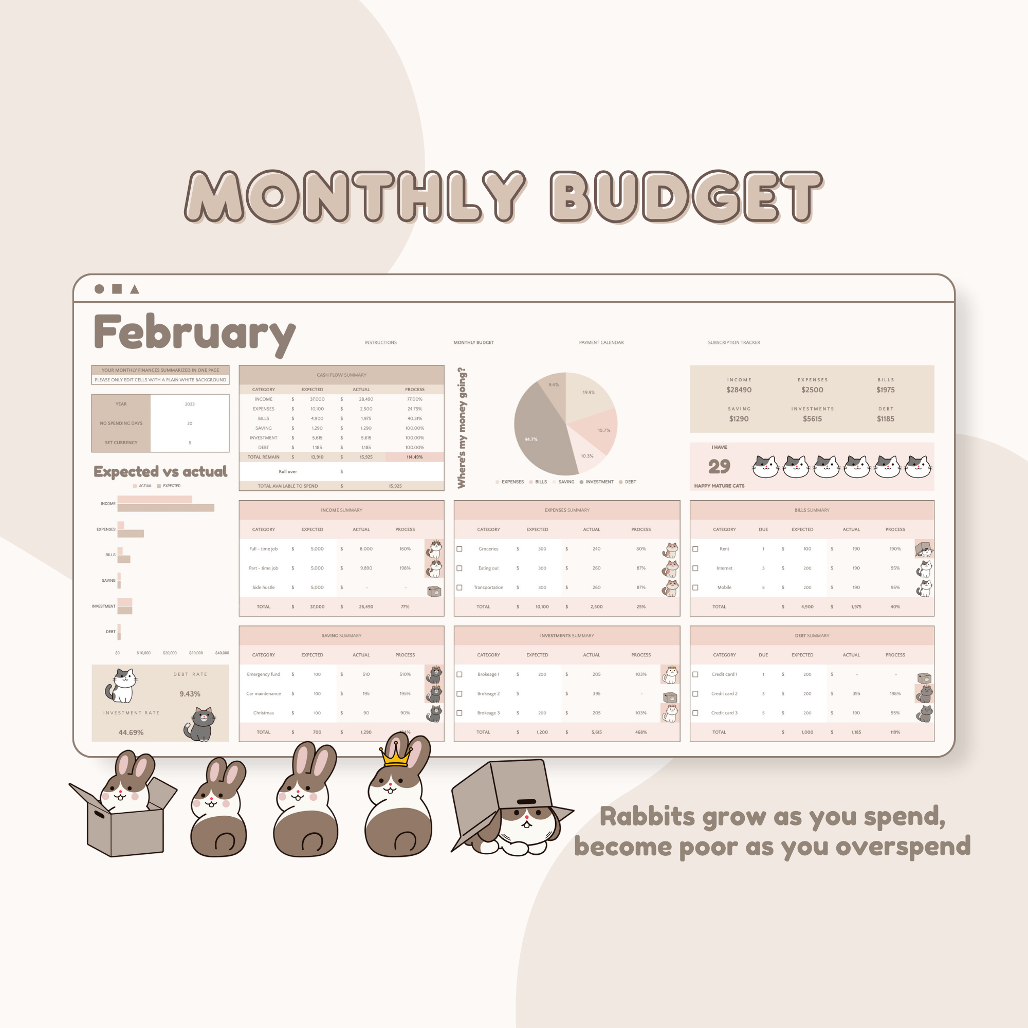 Monthly Budget Spreadsheet 🤎 Brown - Payhip