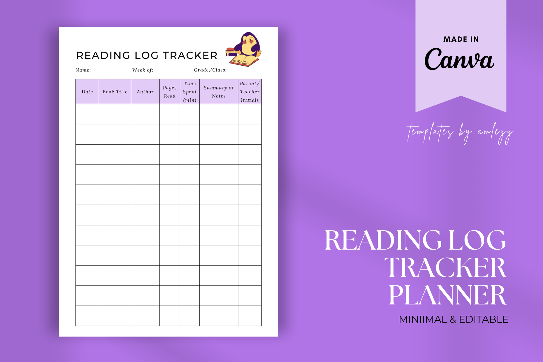 Reading Log Tracker Planner Template - Payhip