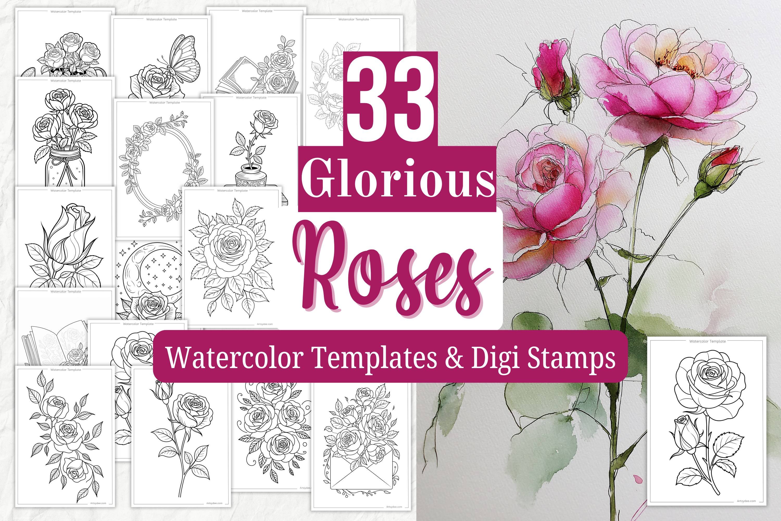 33 Roses Watercolor Templates & Digi Stamps - Payhip