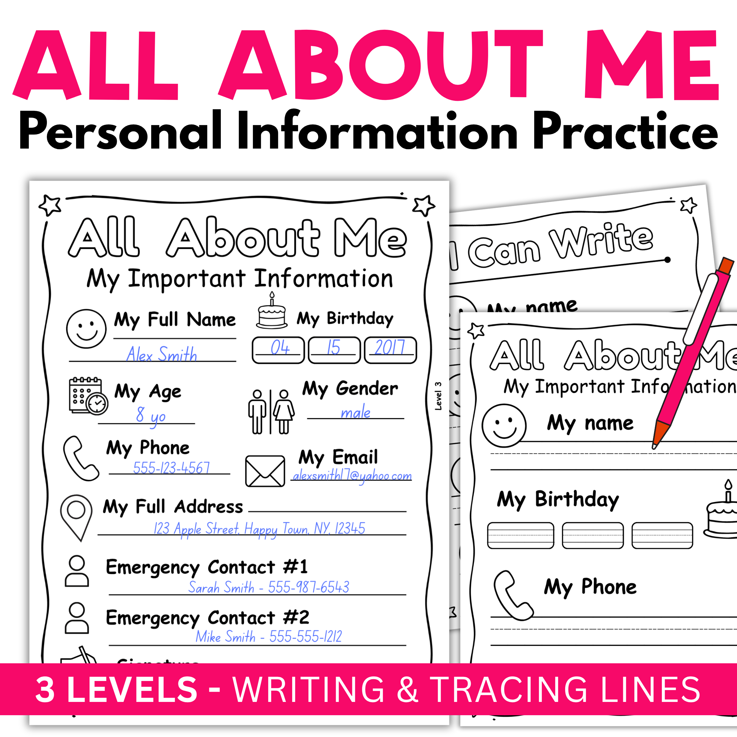 Personal Information Practice Special Ed Filling Out Forms All About Me ...