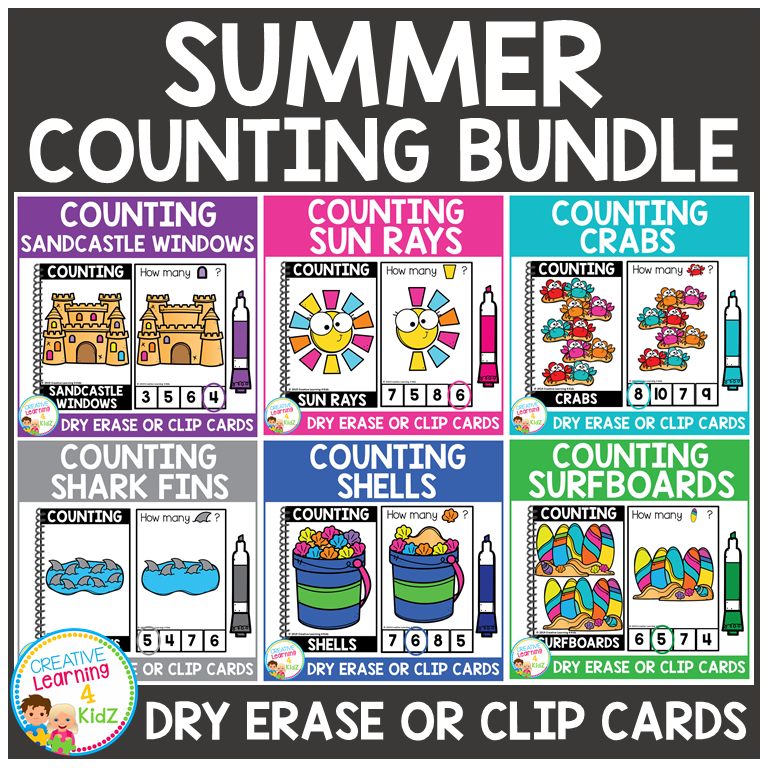 Summer Counting Clip Card Bundle – 6 Sets of Numbers 0–10 Task & Clip Cards