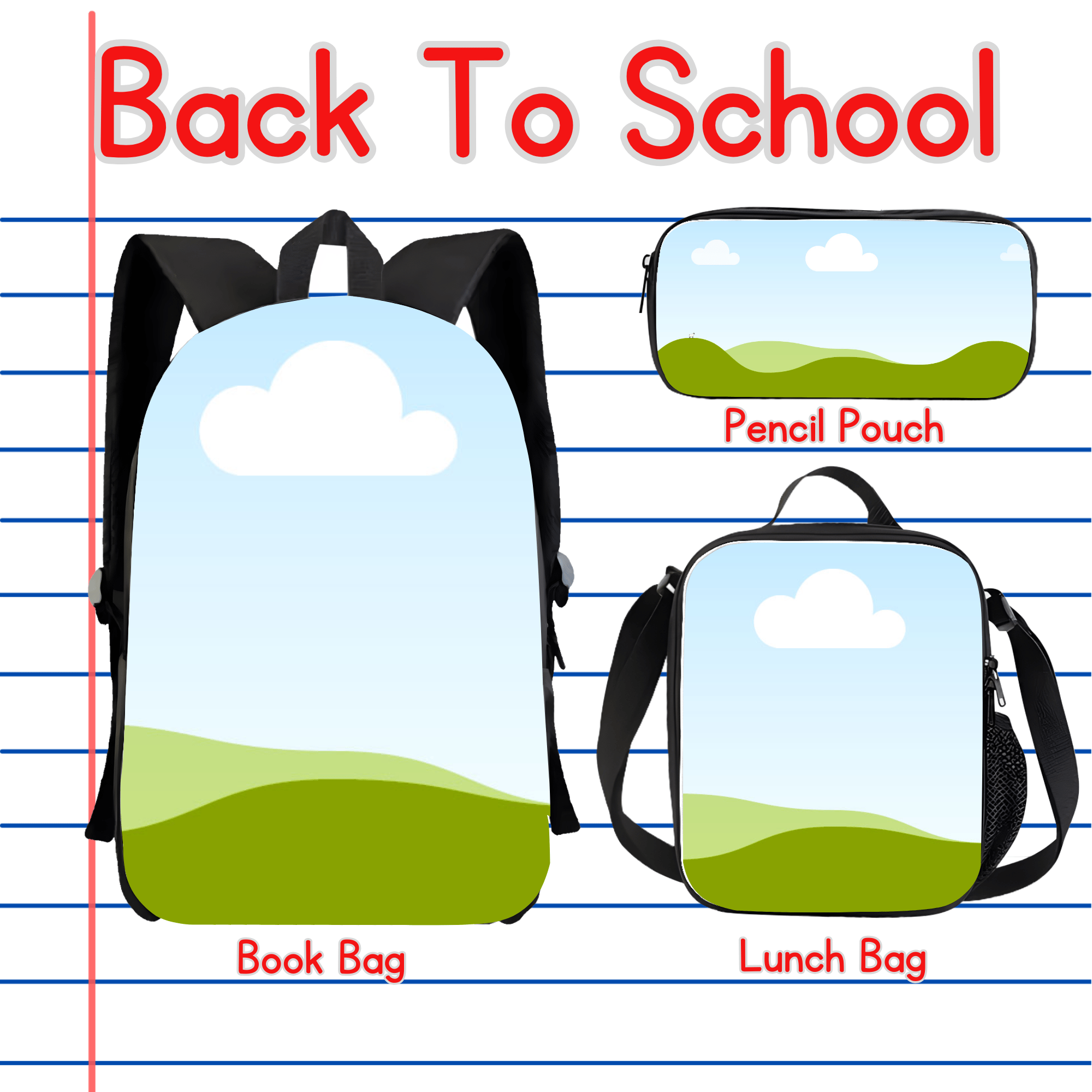 Editable Backpack, Lunch Bag & Pencil Pouch Mockup Template – Canva ...