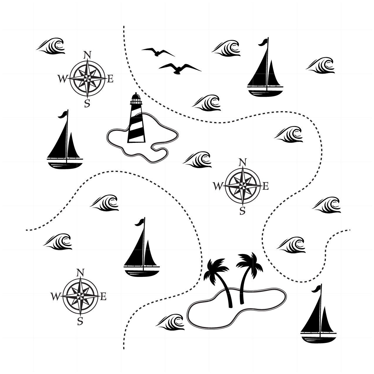 Seamless Nautical Map SVG Cut File | Repeatable Ocean Chart Pattern for ...