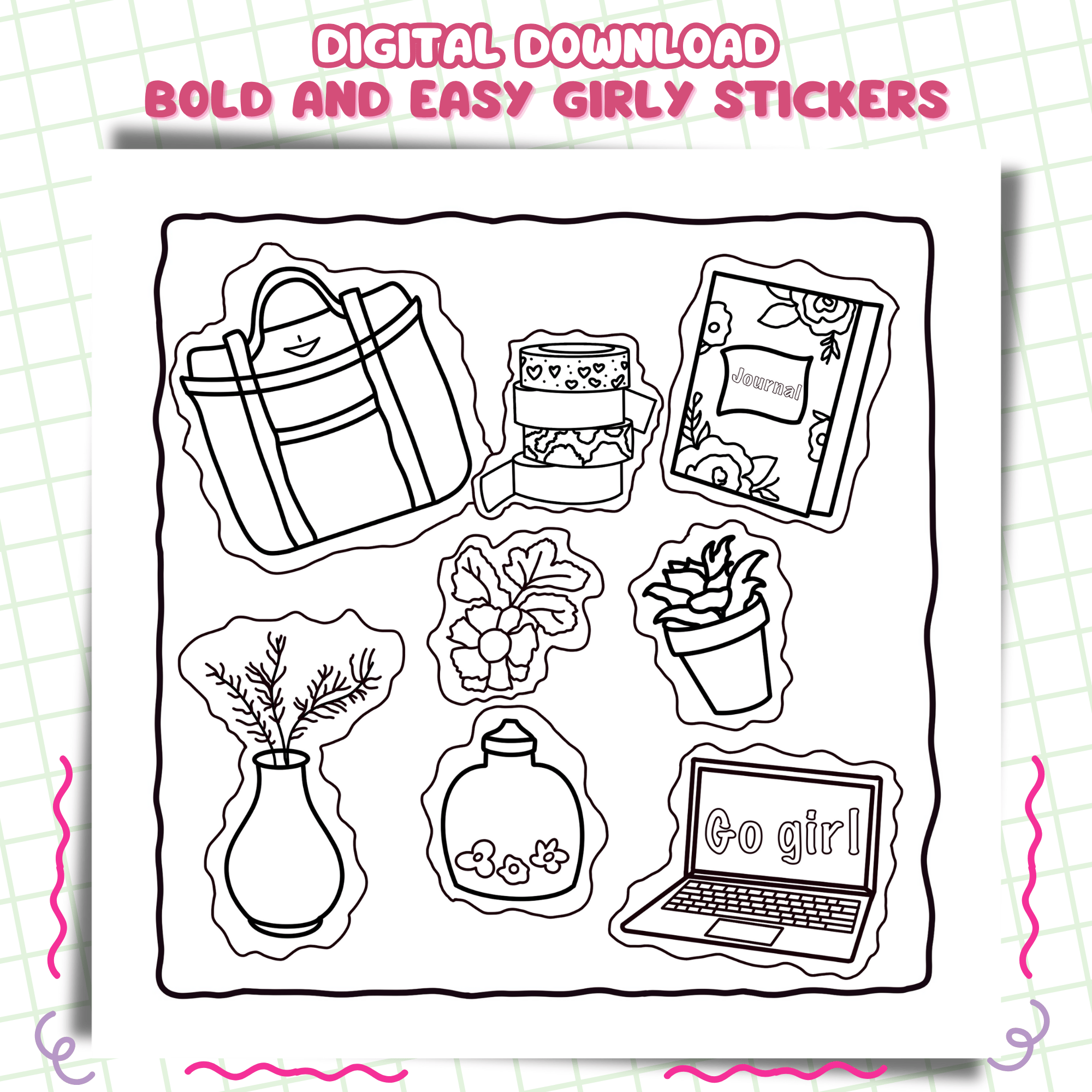 Girly Bucket List Stickers - Bold and Easy Colouring Pages for Kids and ...
