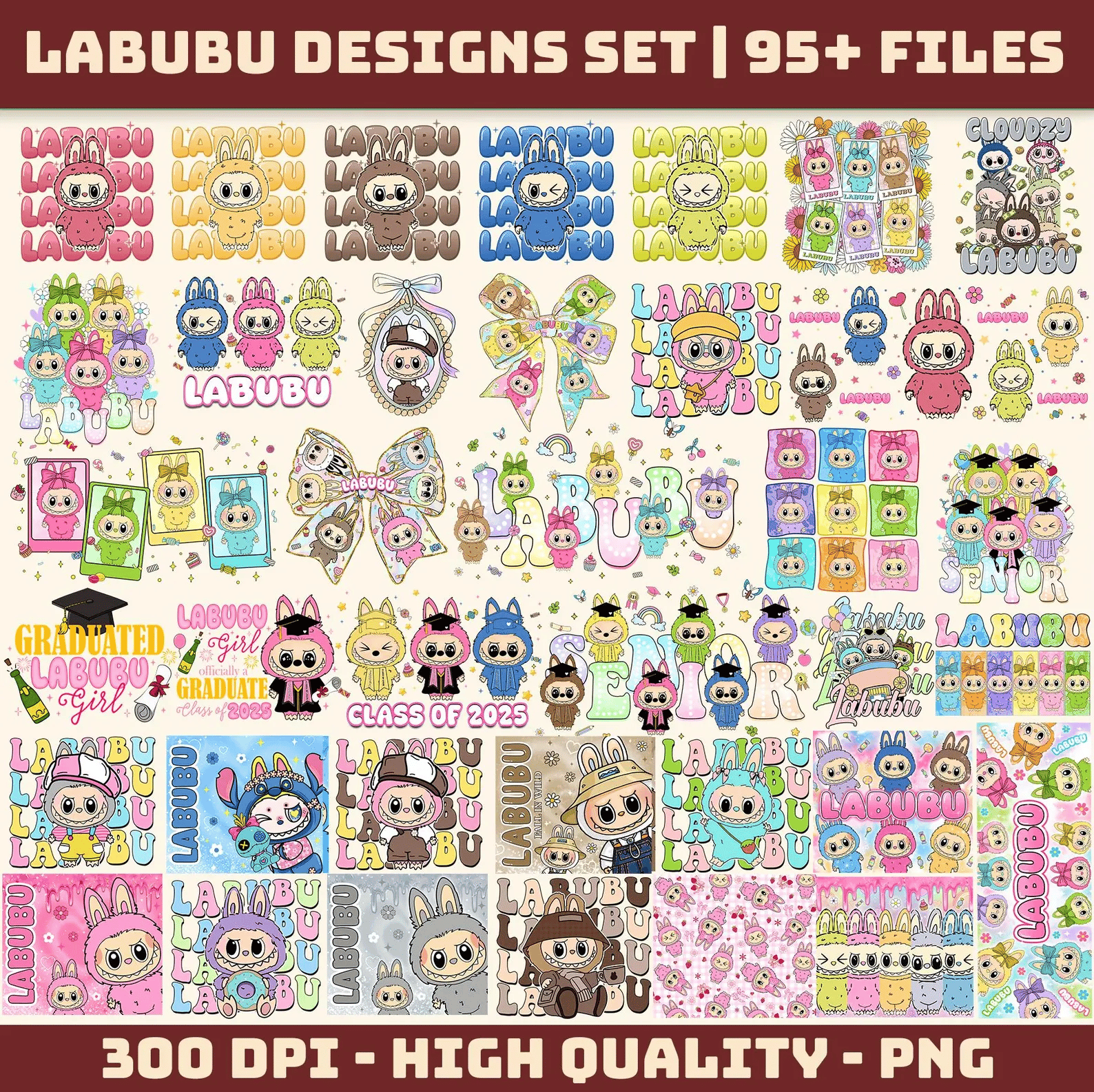 95 Labubu Designs PNG Bundle, Trending Labubu Character Clipart, Labubu ...