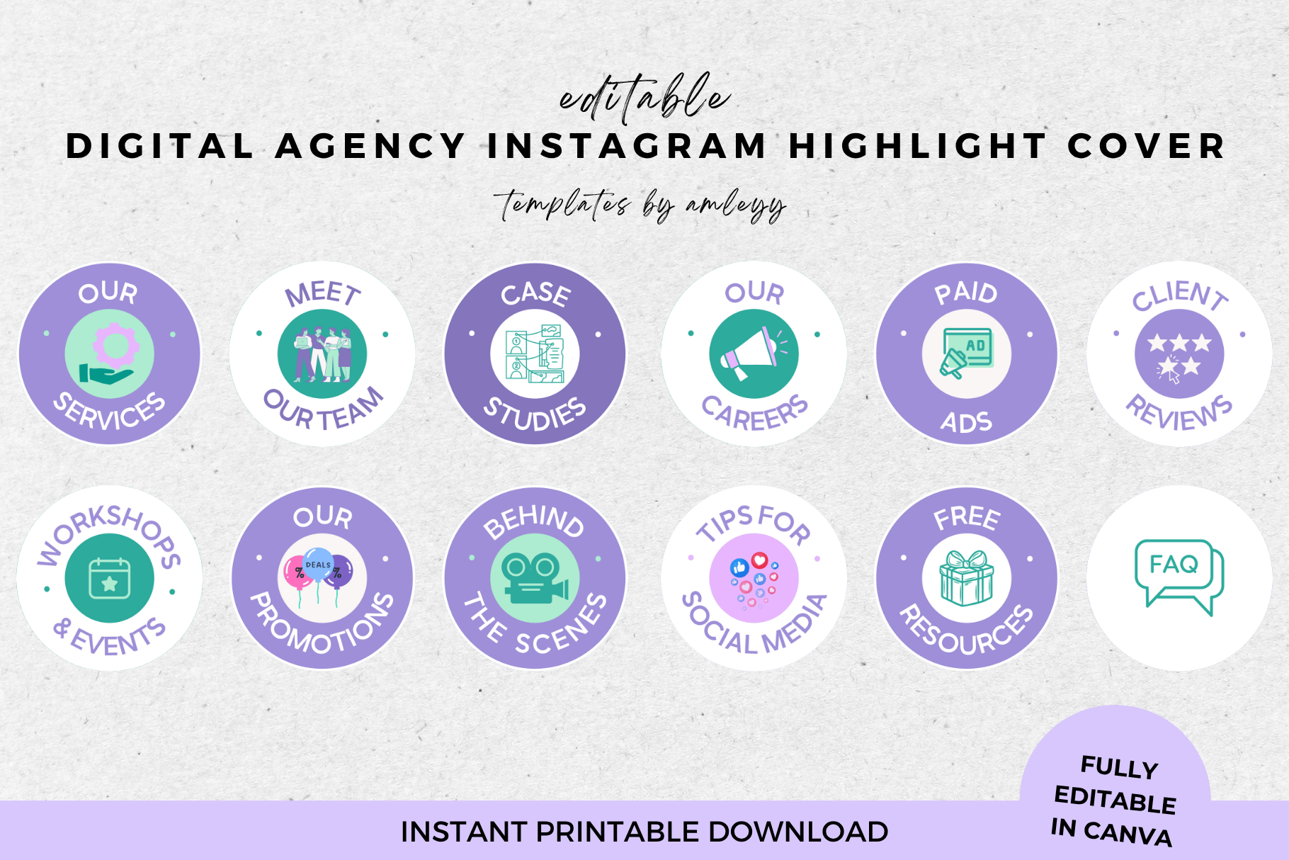 Digital Marketing Agency Instagram Highlight Covers – Editable Canva ...