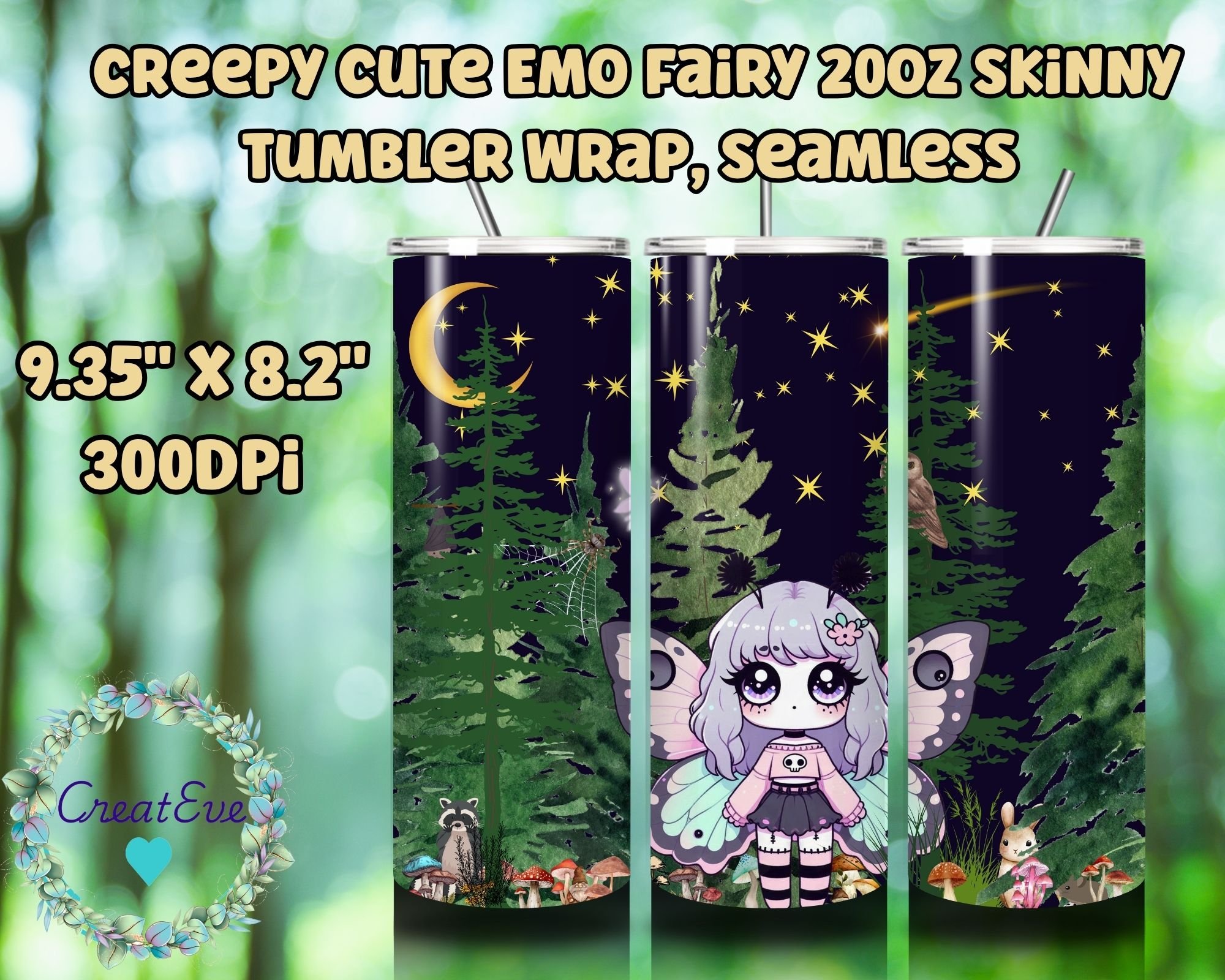Emo Chibi Forest Fairy Doll & Woodland Friends Seamless 20oz Tumbler Wrap - Payhip