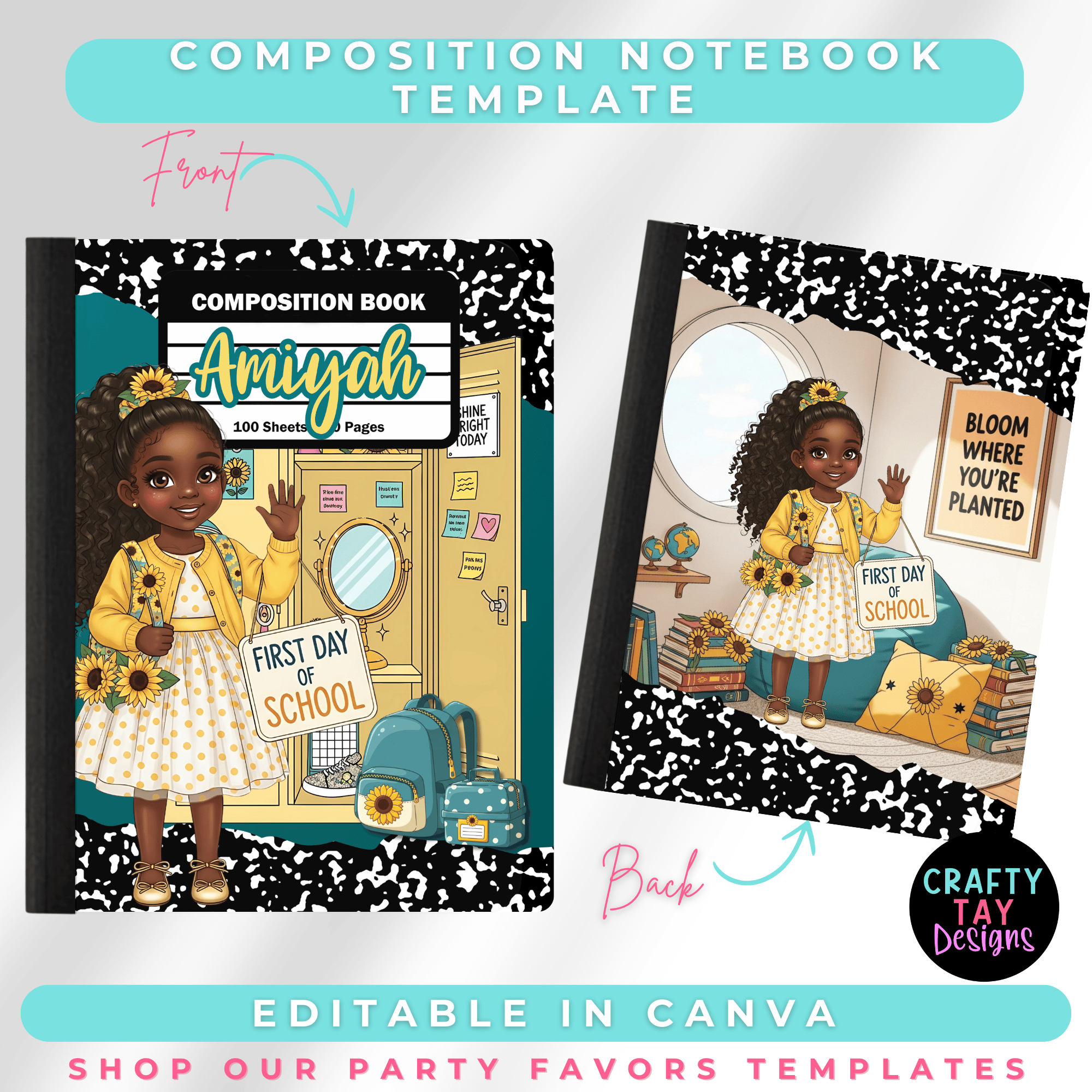 First Day of School Sunflower | Editable Composition Notebook Cover ...