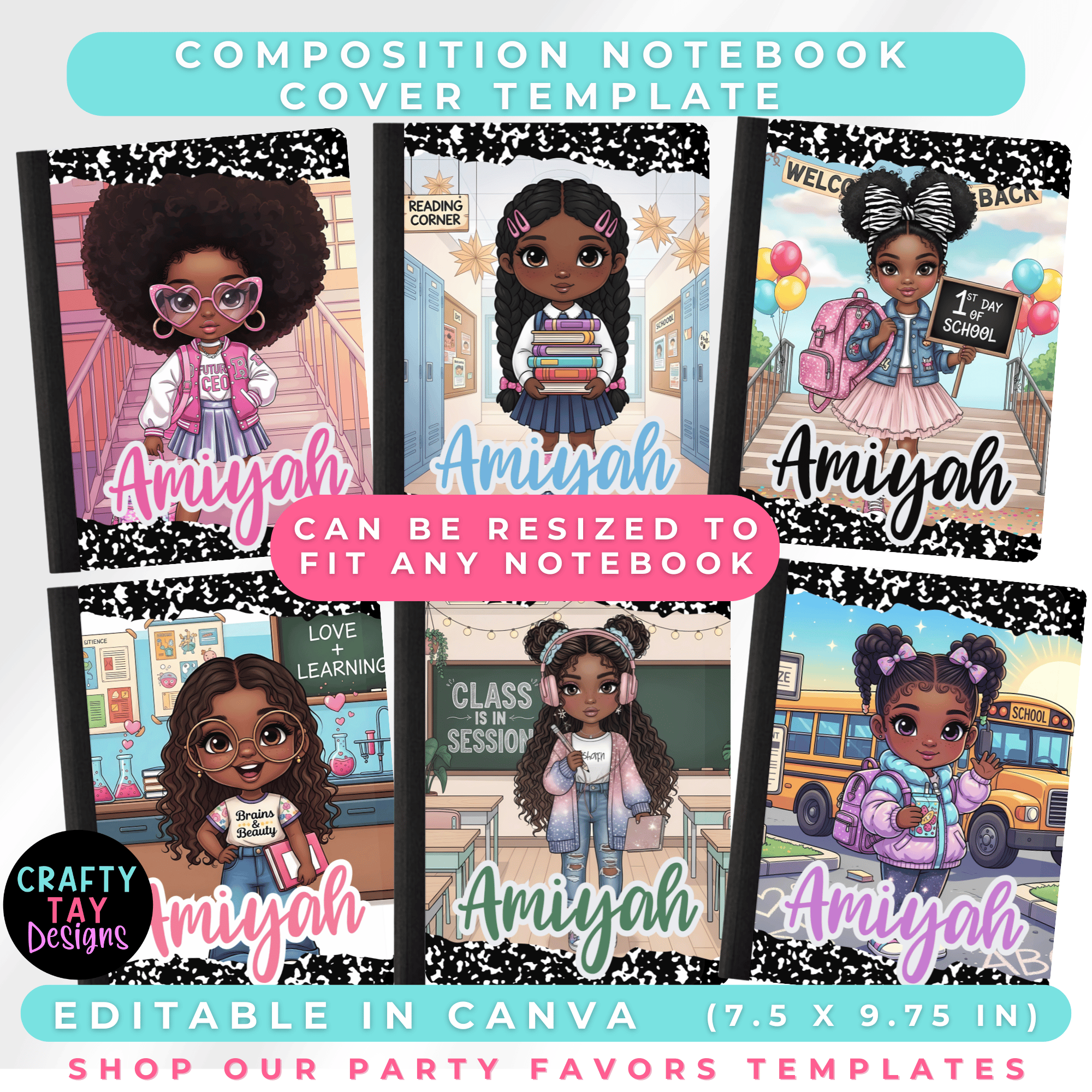 Black Girl Magic | 6 Editable Composition Notebook Covers Template - Payhip