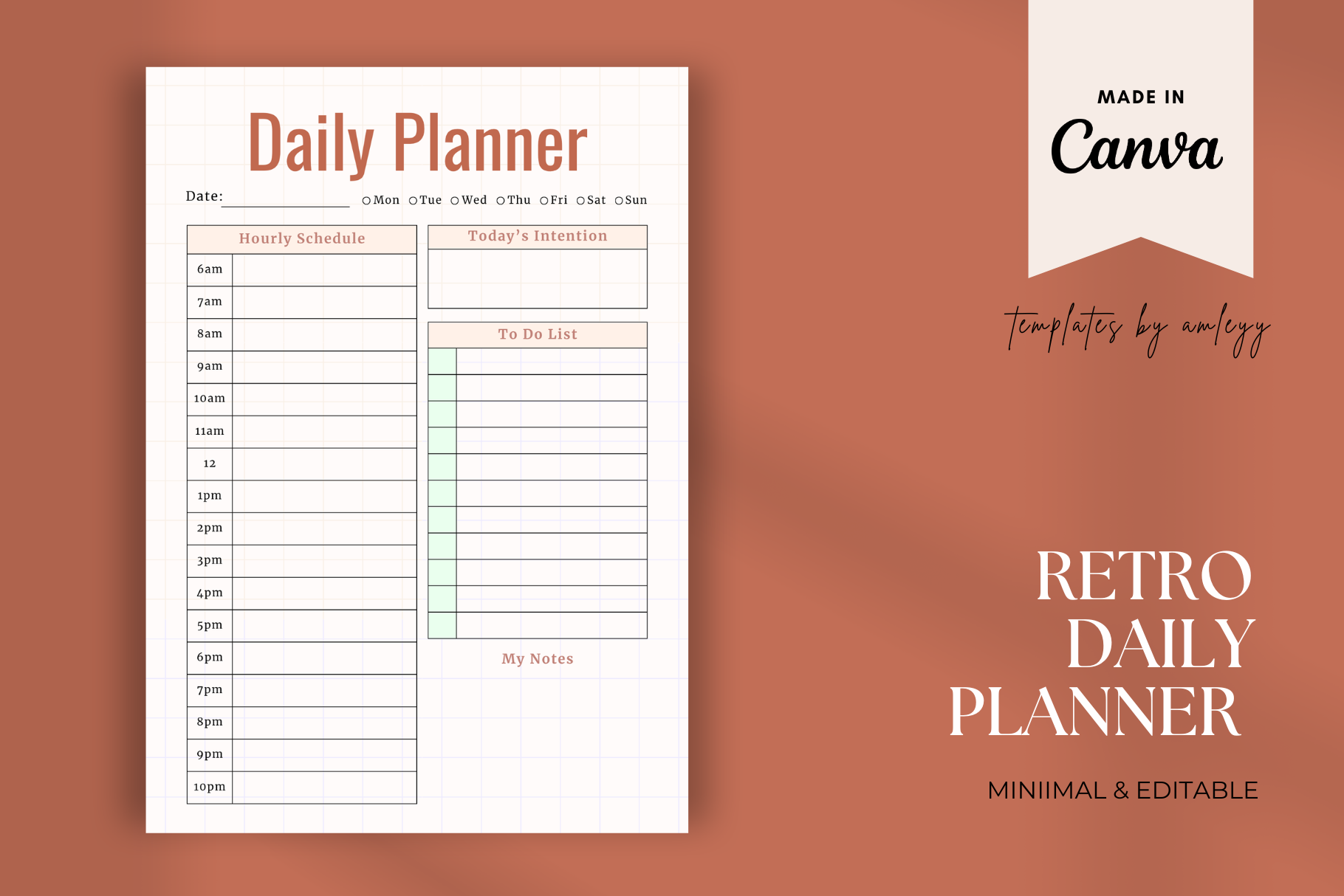 Retro Daily Planner Canva Template – Vintage Aesthetic, Printable & Editable - Payhip