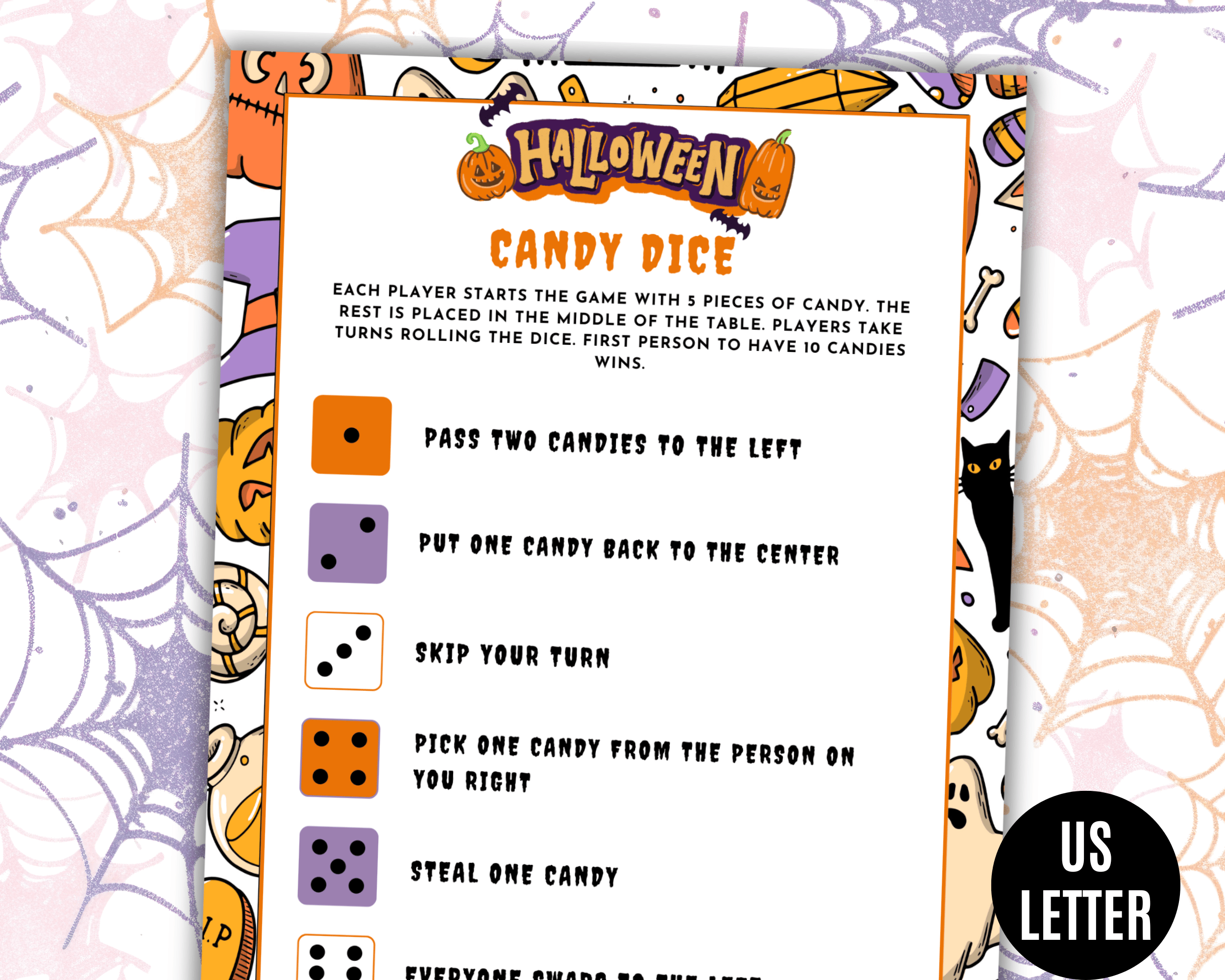 Halloween Rolling Dice Game, Spooky Candy Dice Printable, - Payhip