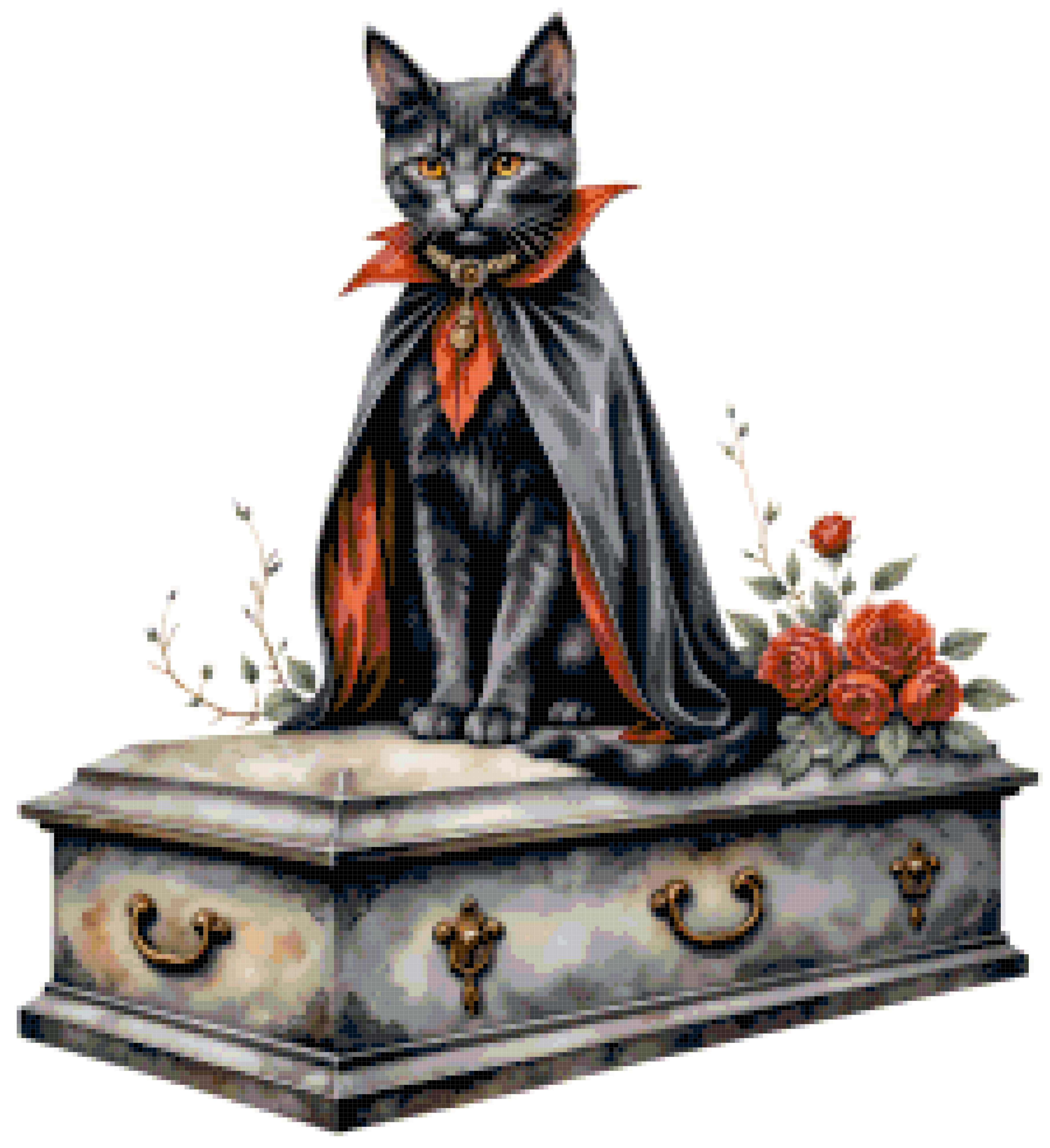Vampire Cat Cross Stitch Pattern – Gothic Halloween Black Cat on Coffin ...