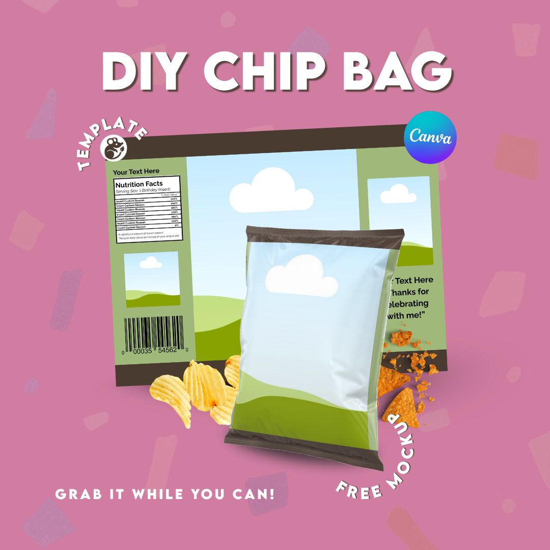 Custom Chip Bag Template Canva | DIY Party Favor Bag | Editable Snack ...