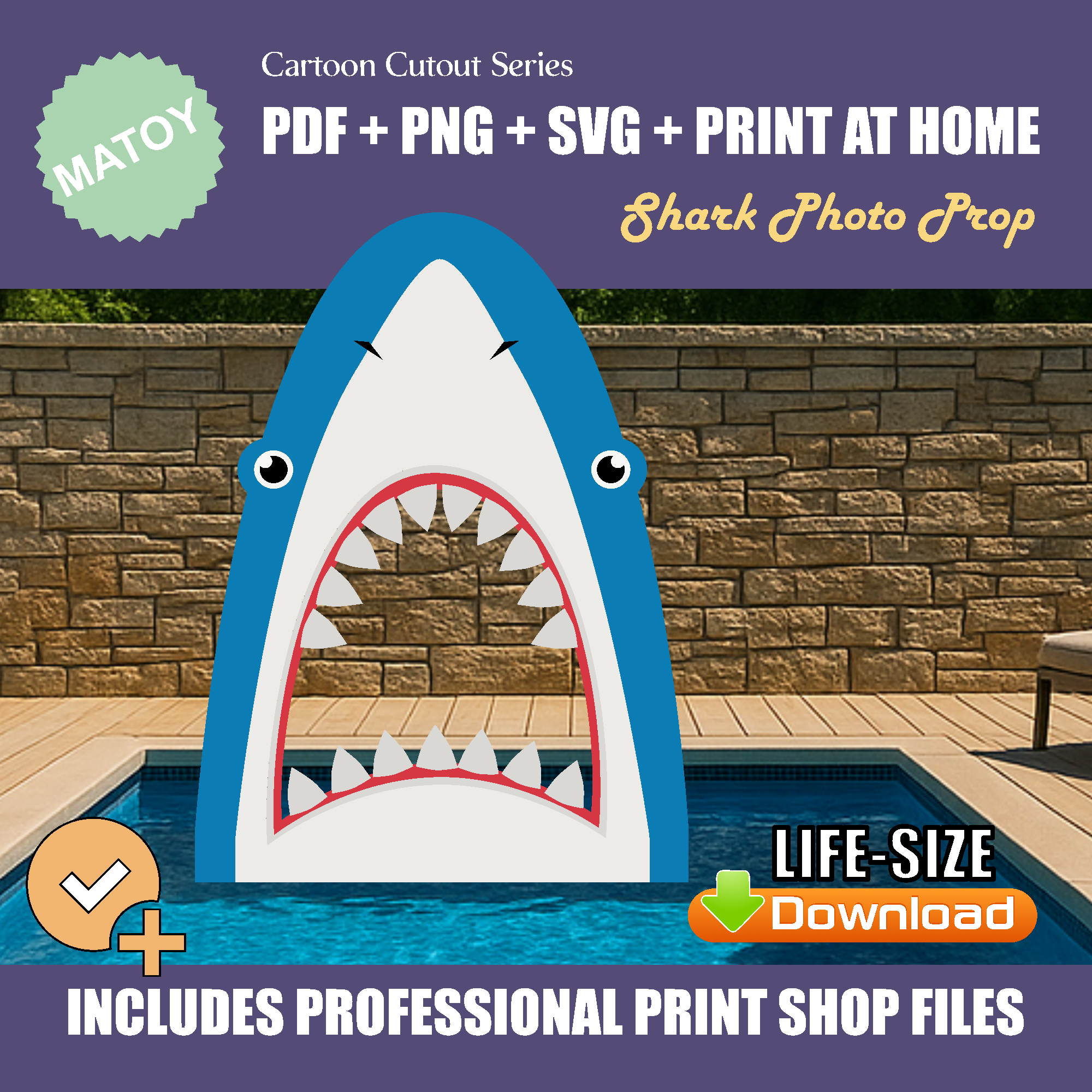 Shark Cutout Photo Prop | Wall Decor and Yard Art Template | Full-Color ...
