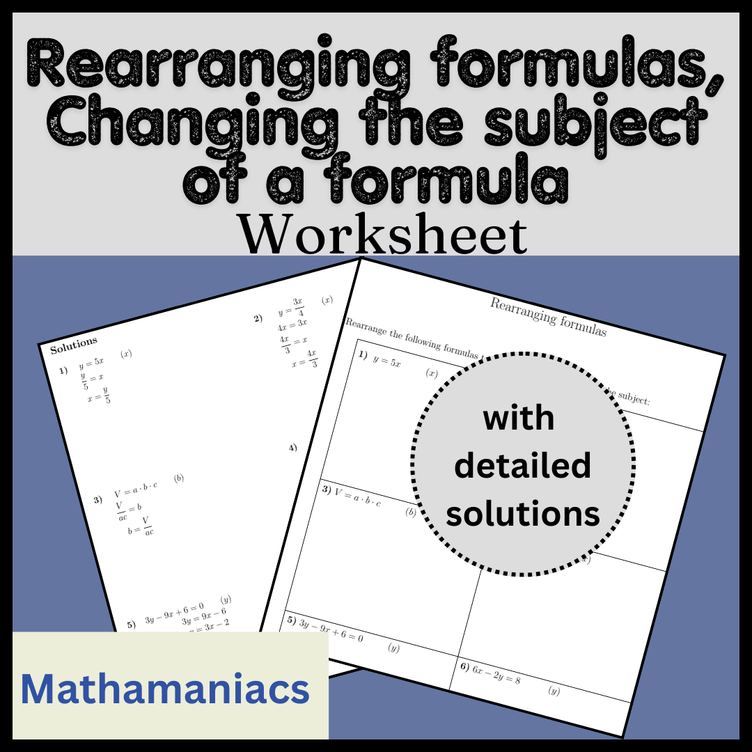 Rearranging formulas, Changing the subject of a formula Worksheet with ...