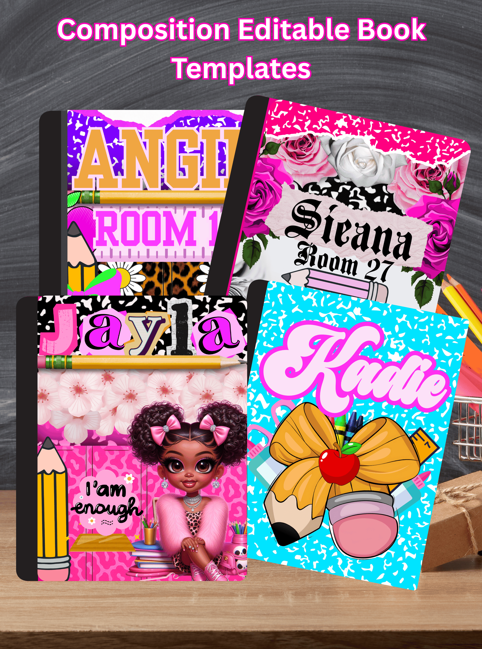 Composition Book Editable Template. Bundle of 8. Canva Pro - Payhip
