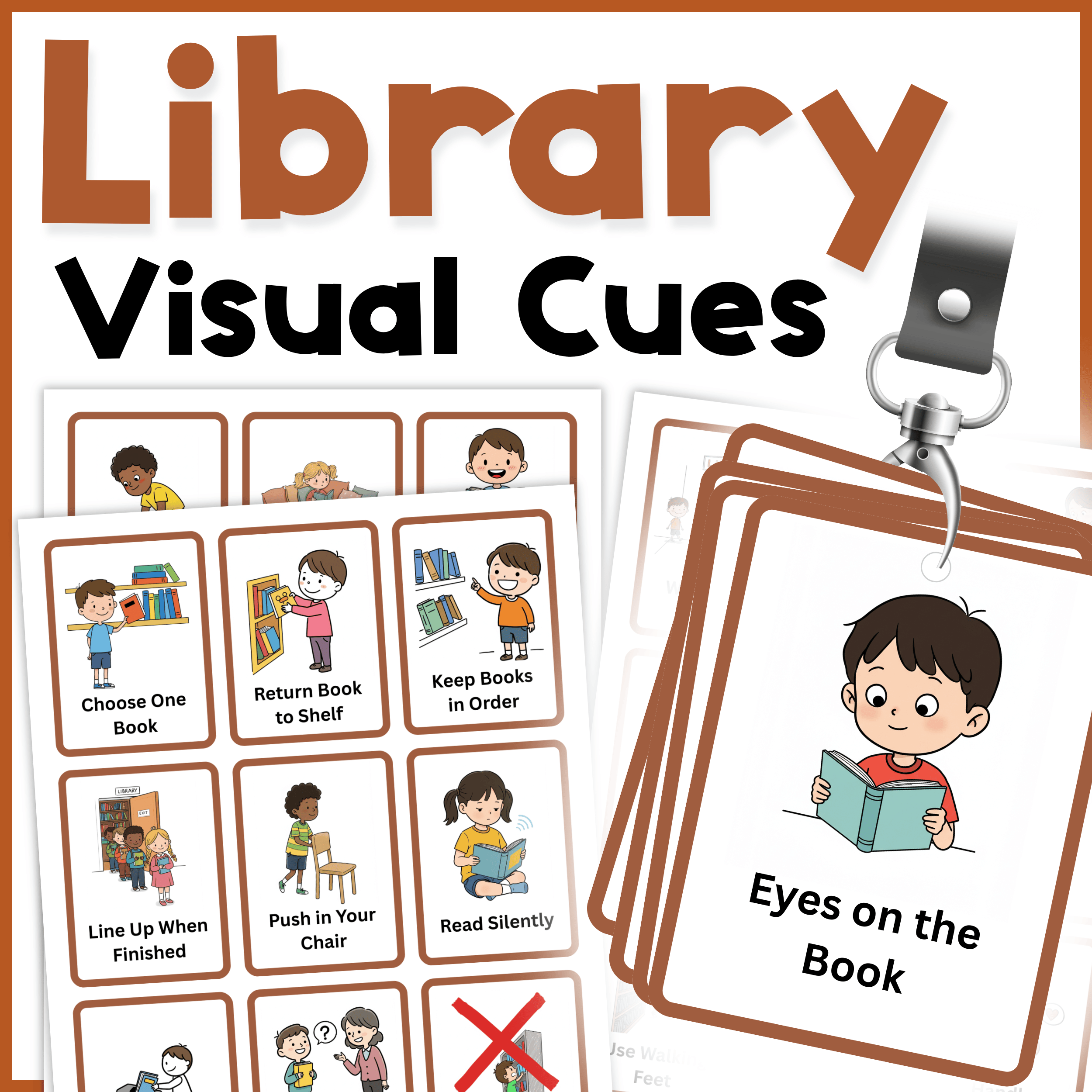 LIBRARY Visual Cue Cards Lanyards Behavior Visual Support Non Verbal ...