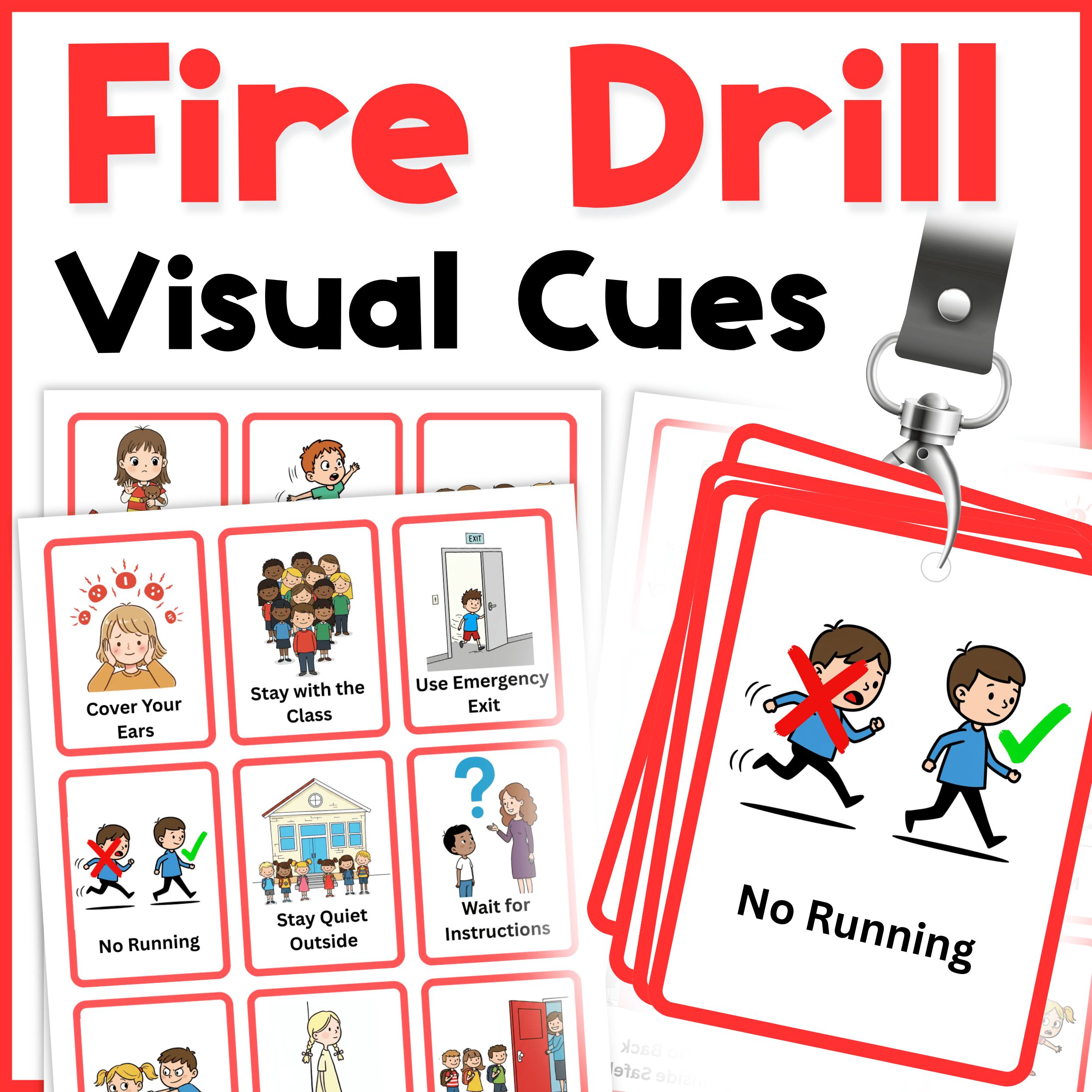 FIRE DRILL & SAFETY Visual Cue Cards Lanyards Behavior Visual Support ...