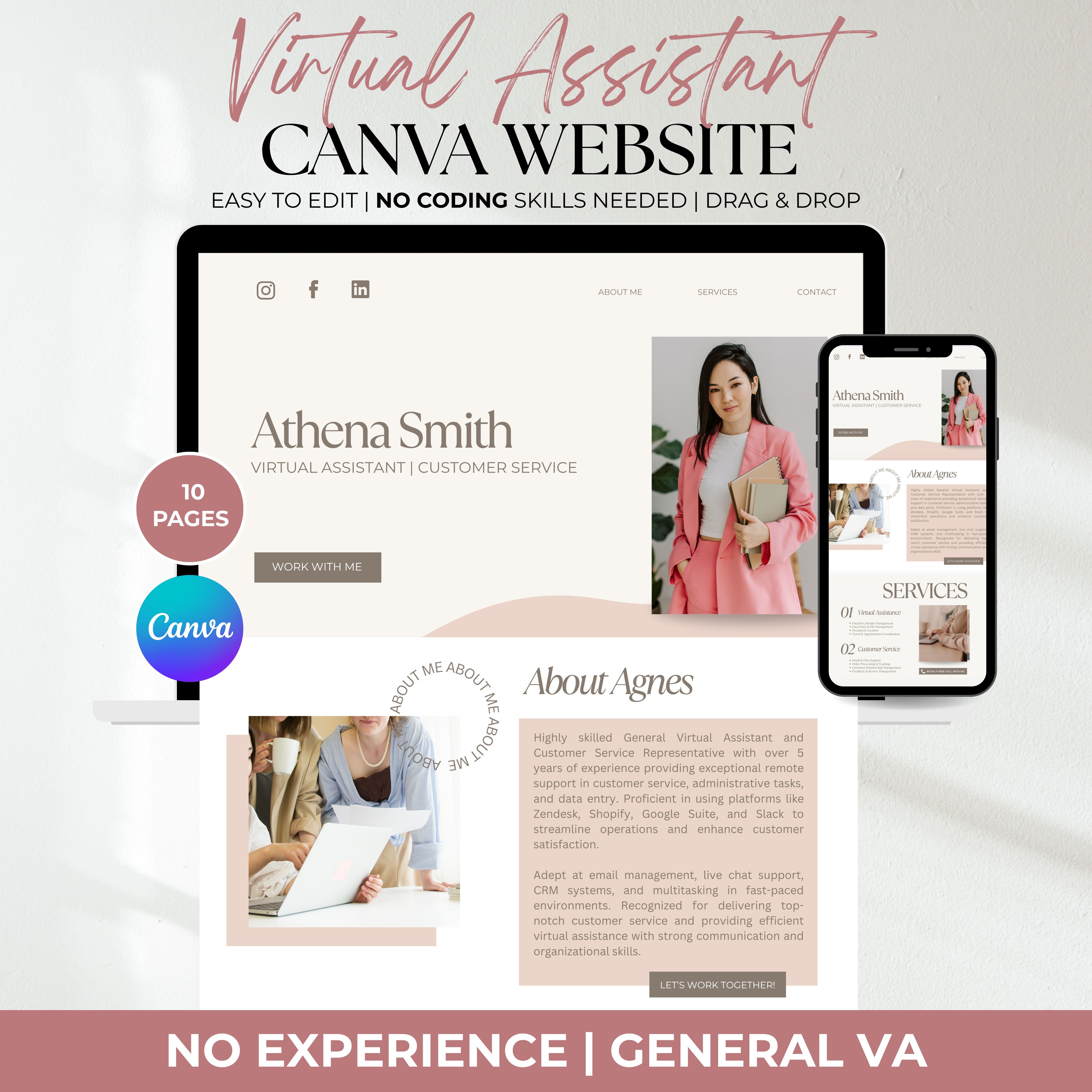 Pastel Pink Virtual Assistant Portfolio Website Template - Payhip