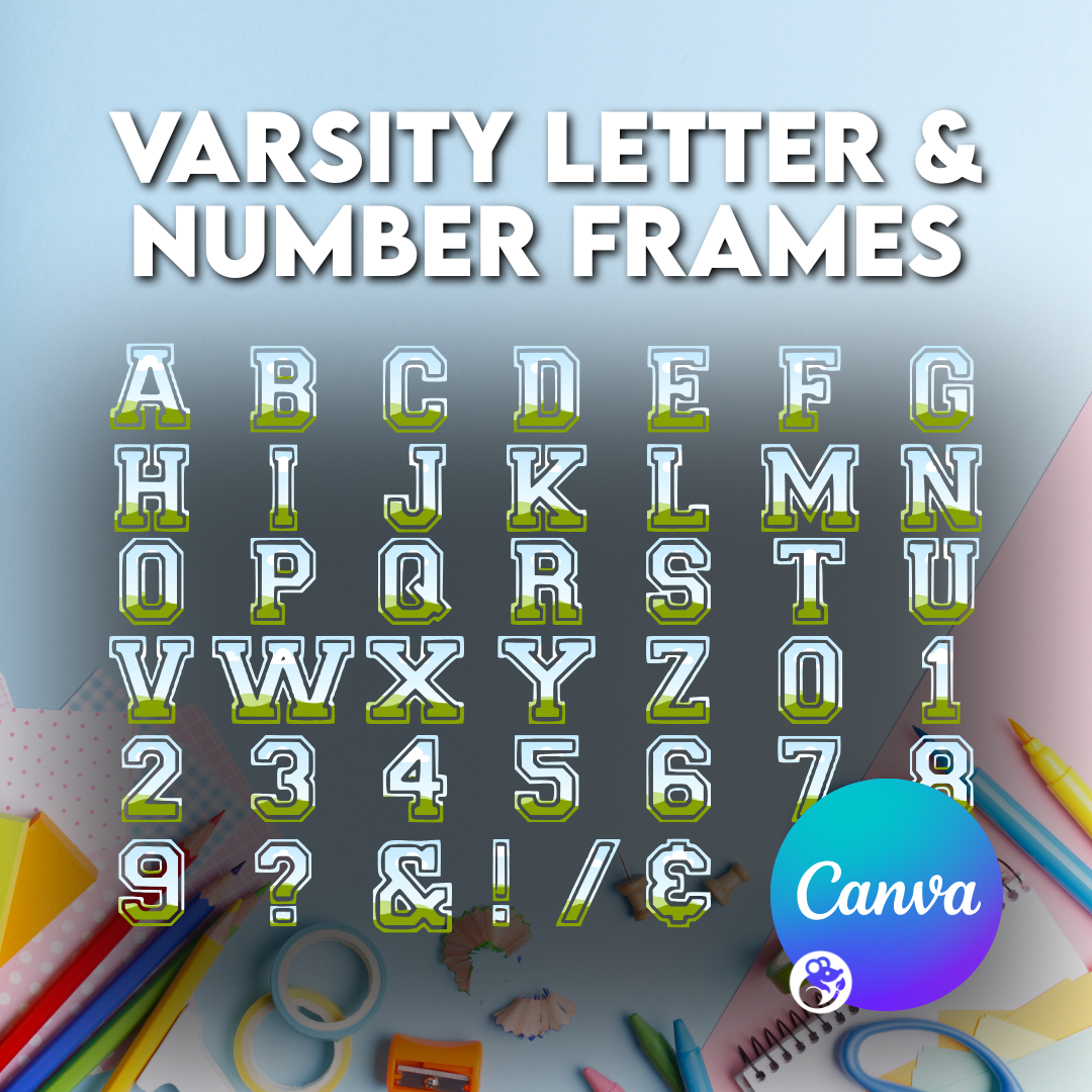 Varsity Letter Frames (A–Z) | Canva Free Compatible | Drag-and-Drop ...