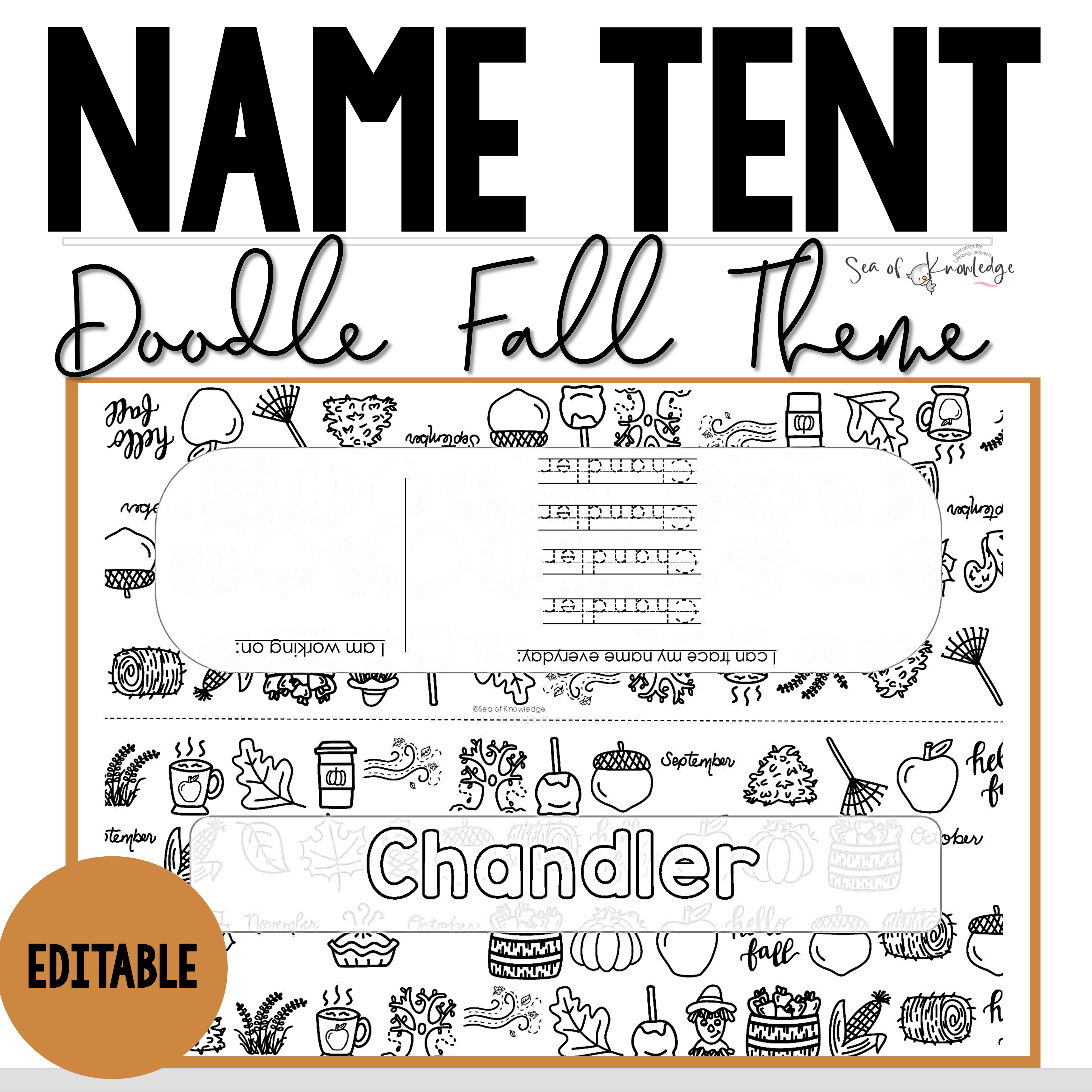 Name Tent & Name Plate Fall Doodle Desk | Editable SEL & Writing Goals ...