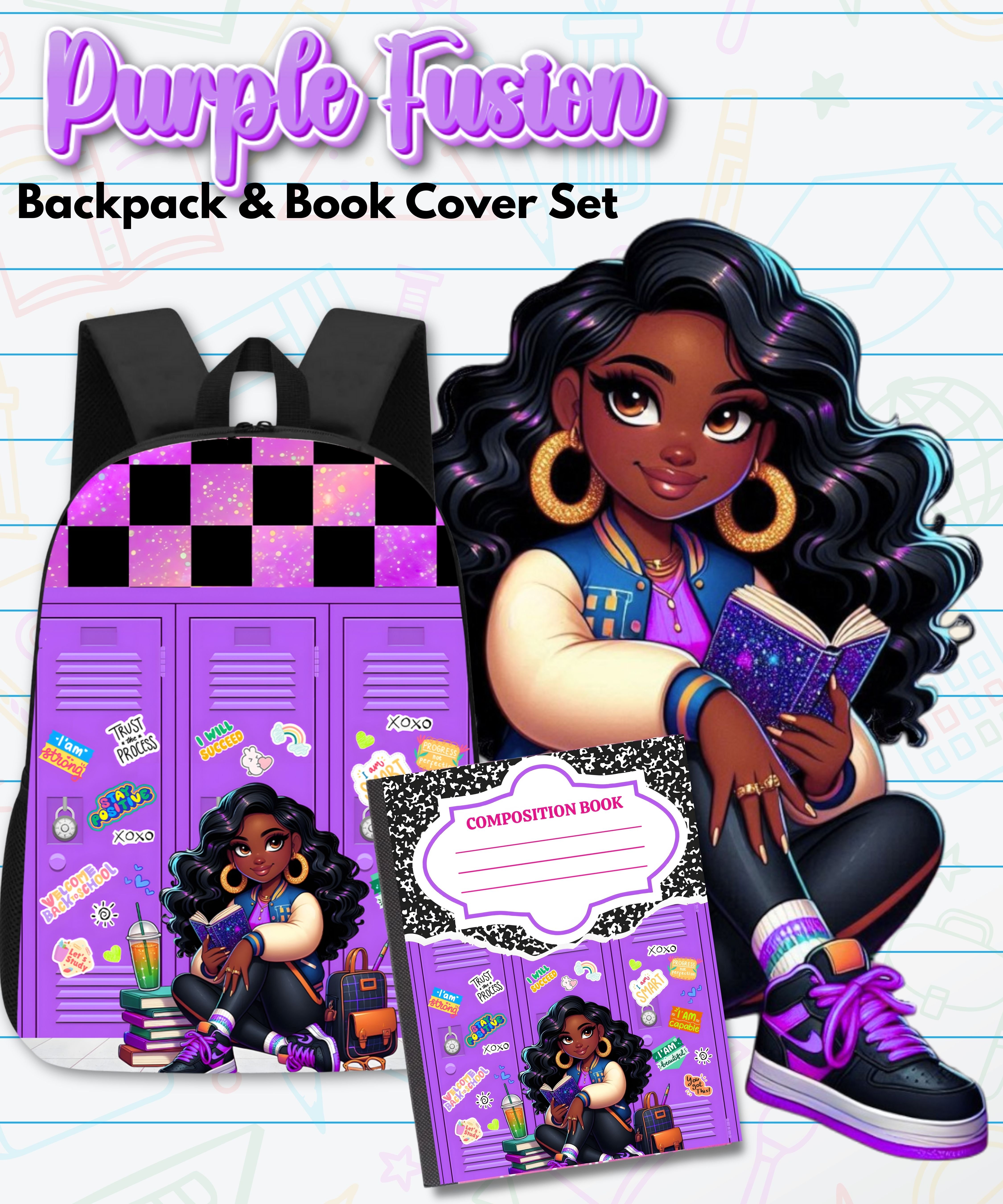 Purple Fusion Backpack and Book Cover PNG Set - Payhip