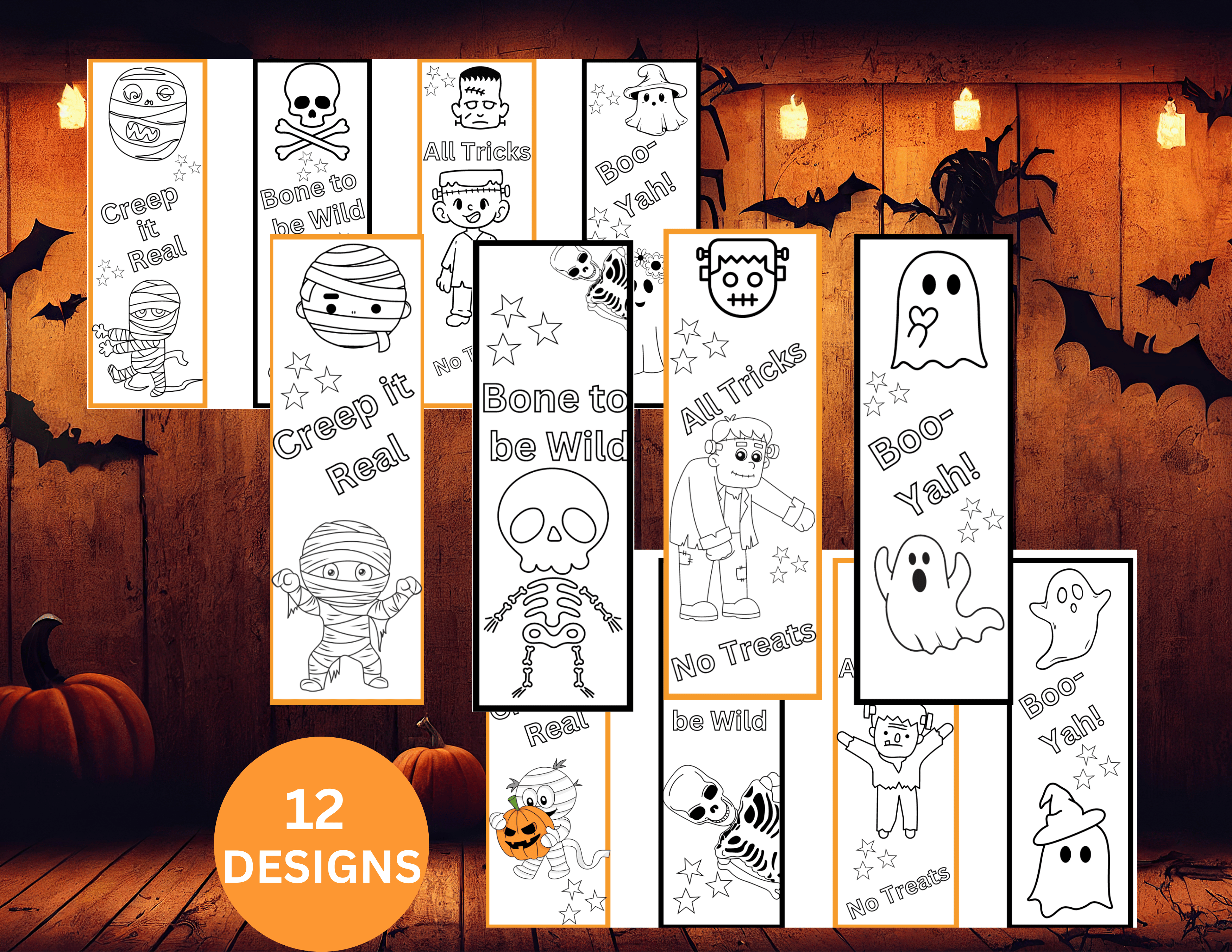 Halloween Coloring Bookmarks, Cute Set of 12 Printable Bookmarks for ...