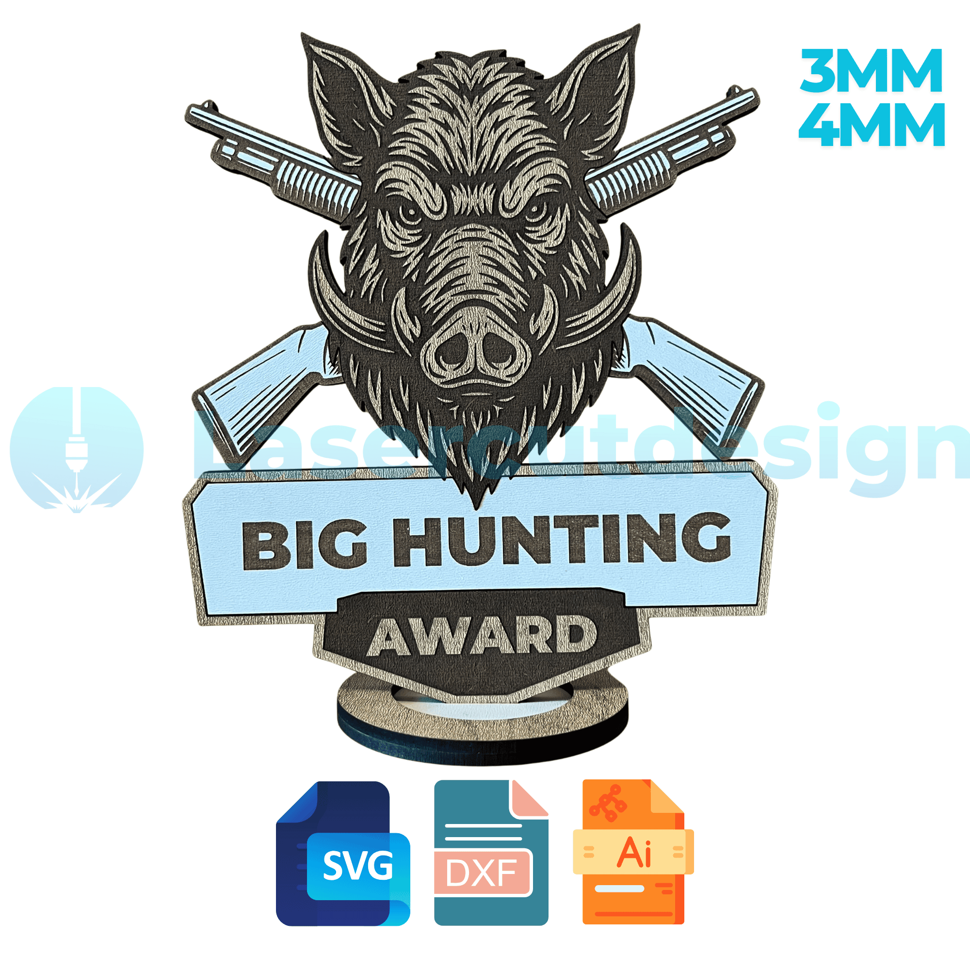 Wild Boar Hunting Award Trophy – Laser Cut Files SVG DXF AI for 3mm ...