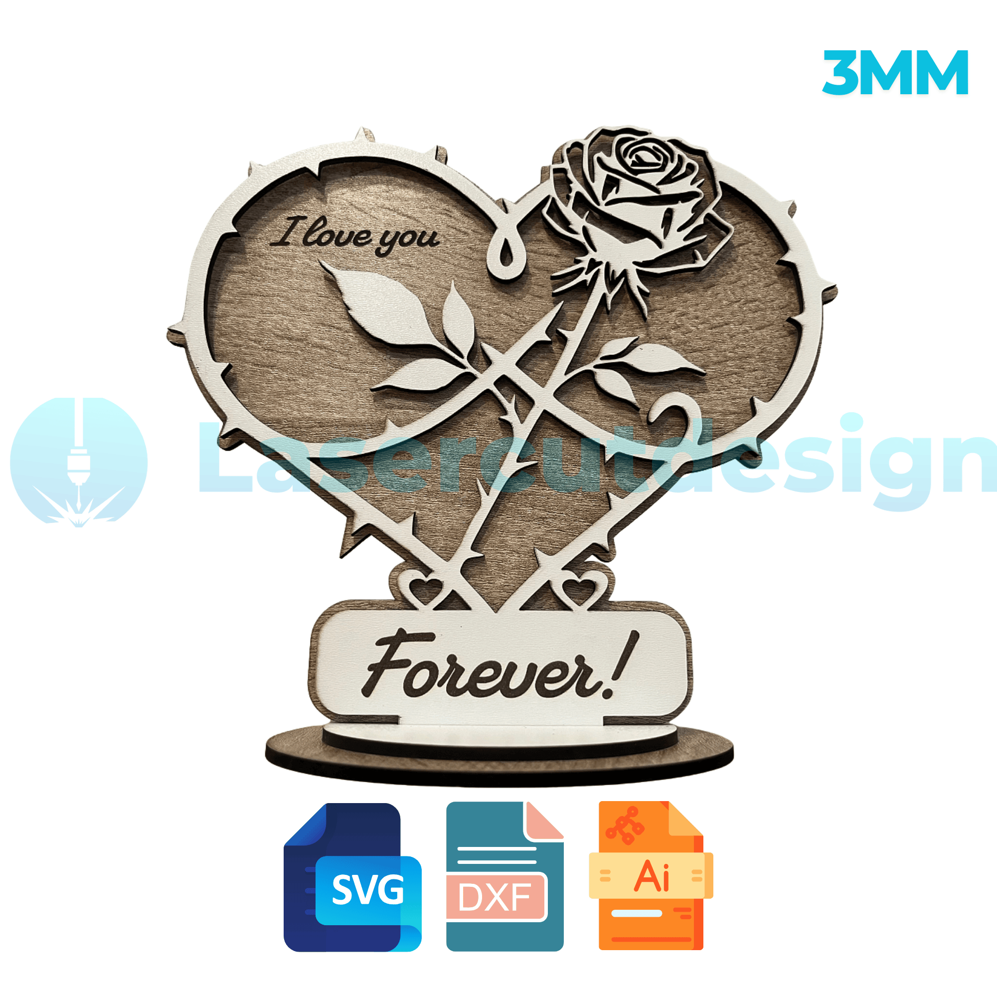 A Heart-Shaped Rose - Laser Cut Files - Women's Day - Files For Laser ...
