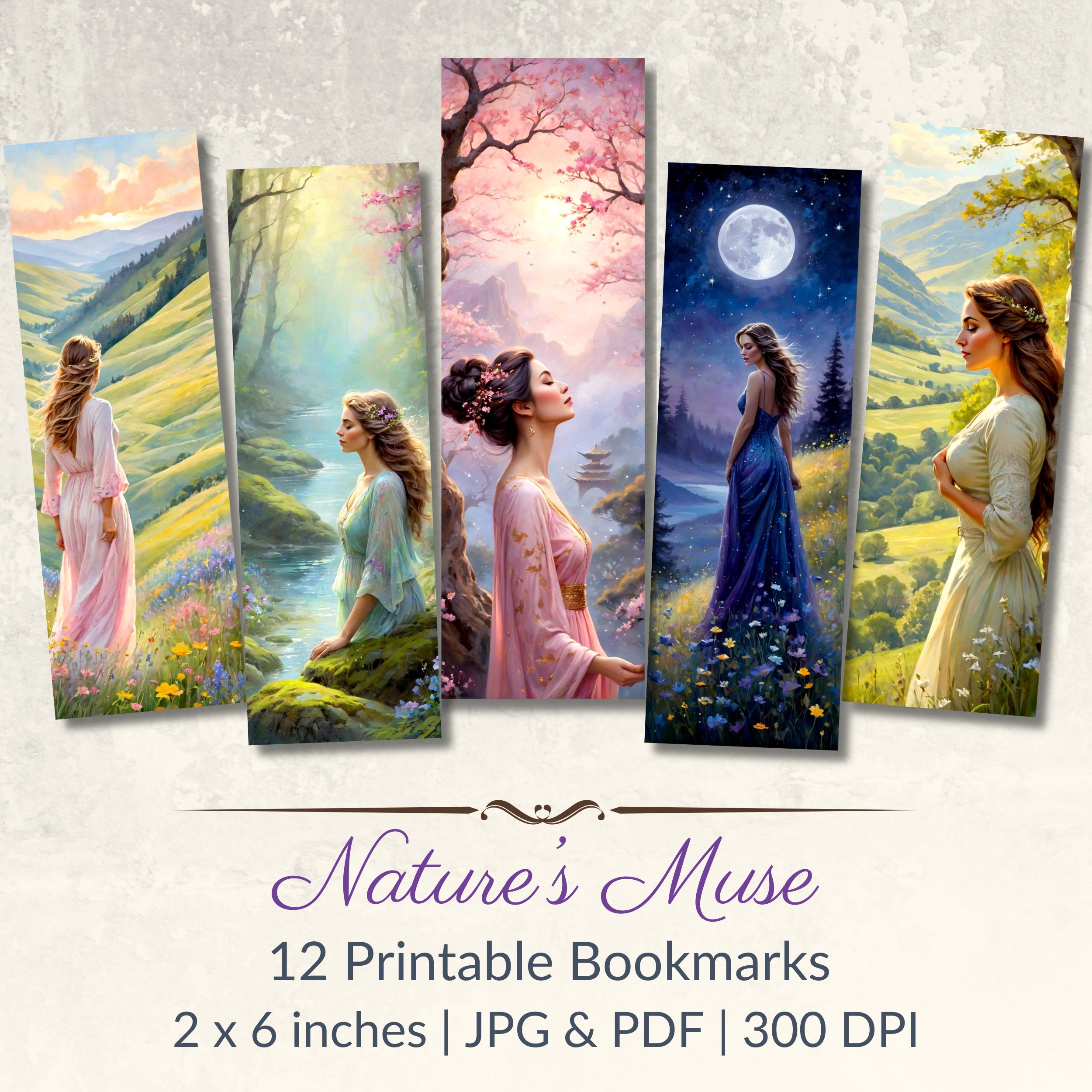 Nature’s Muse – 12 Printable Bookmarks with Elegant Women & Scenic ...