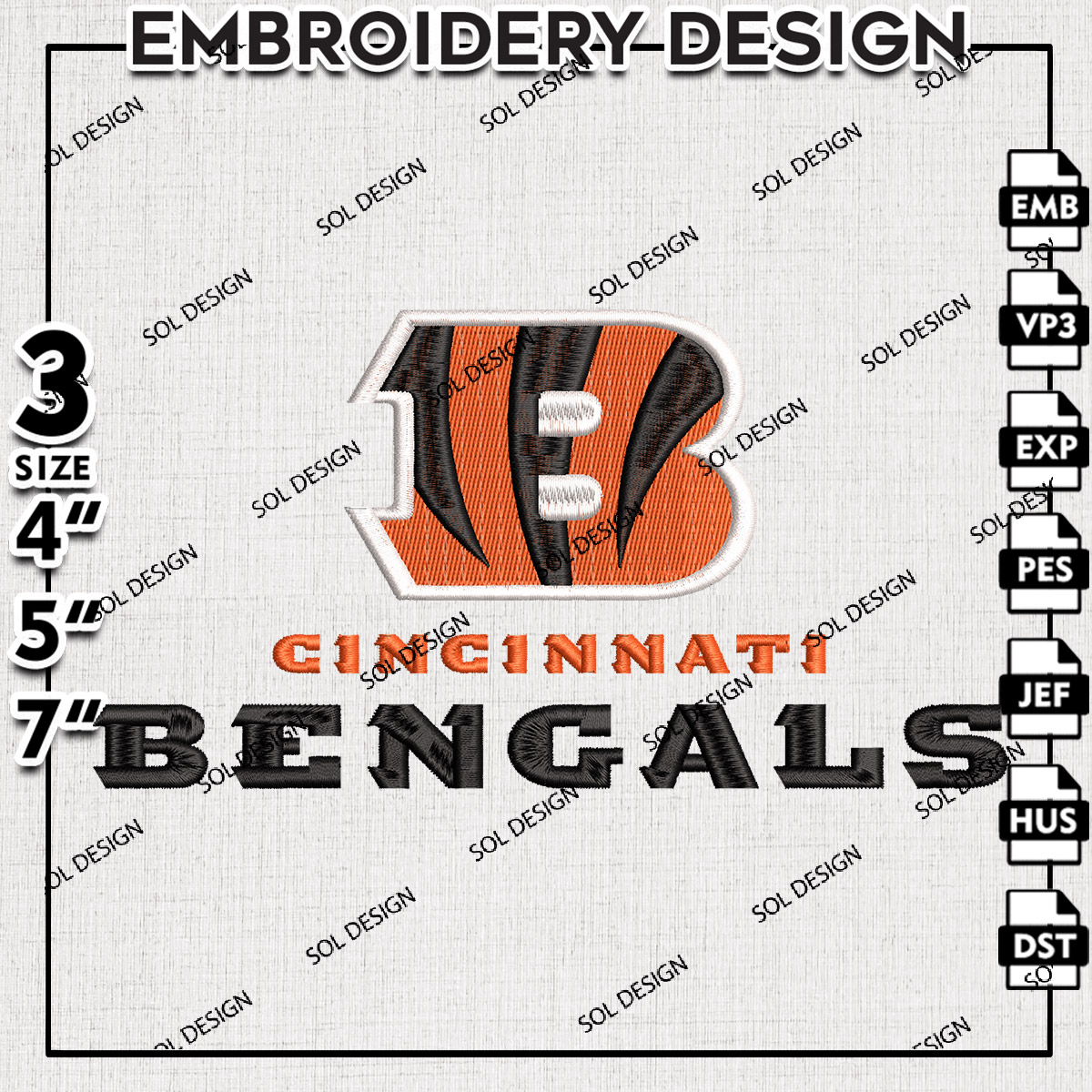 Cincinnati Bengals Football Embroidery files, Bengals NFL Logo ...