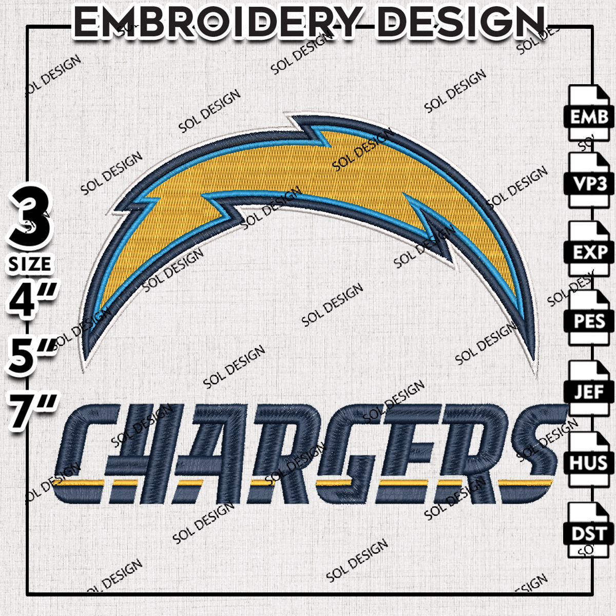 Los Angeles Chargers Football Embroidery files, Chargers NFL Logo ...
