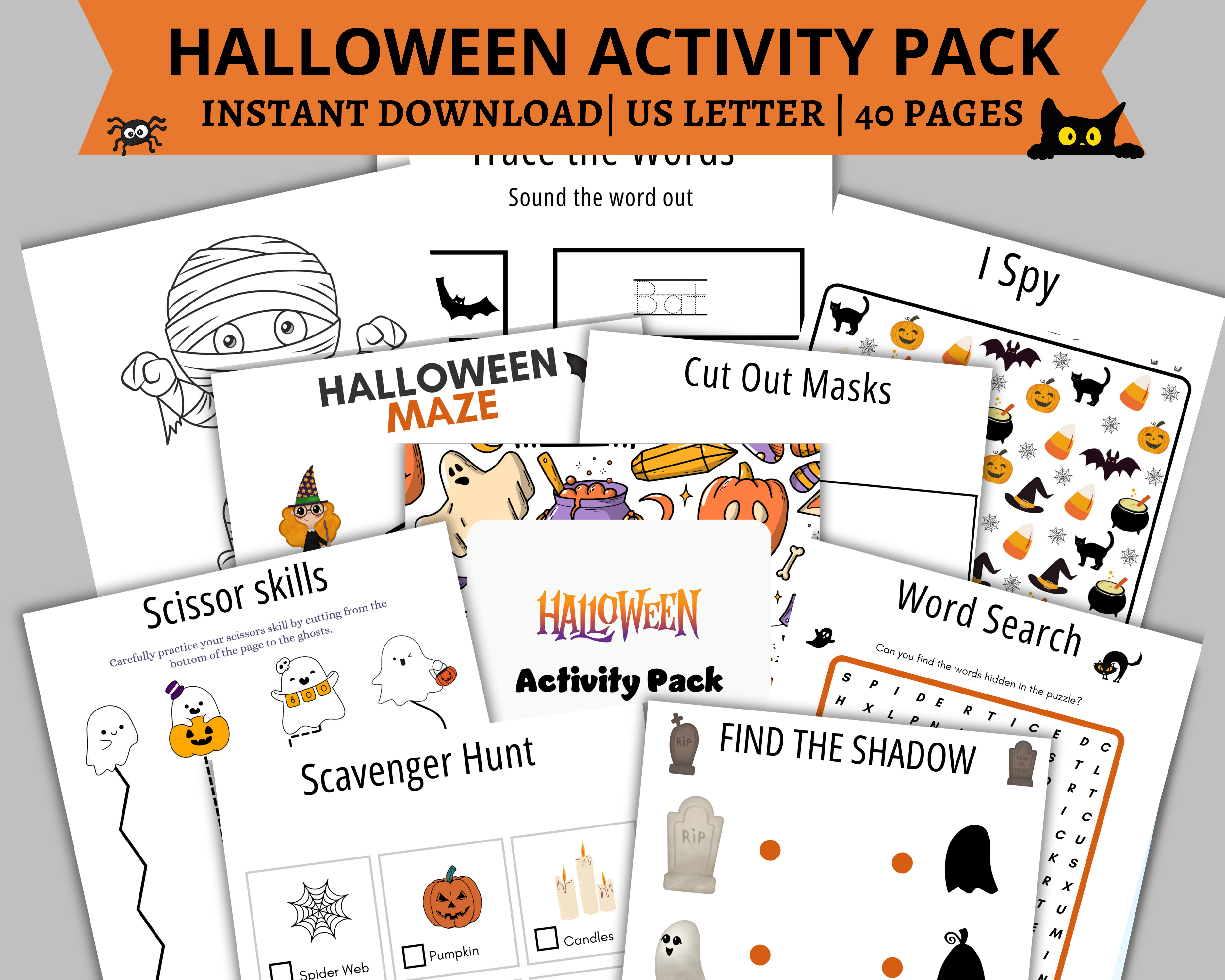 Halloween Activities Pack Printable, Fun Spooky Games, Coloring ...
