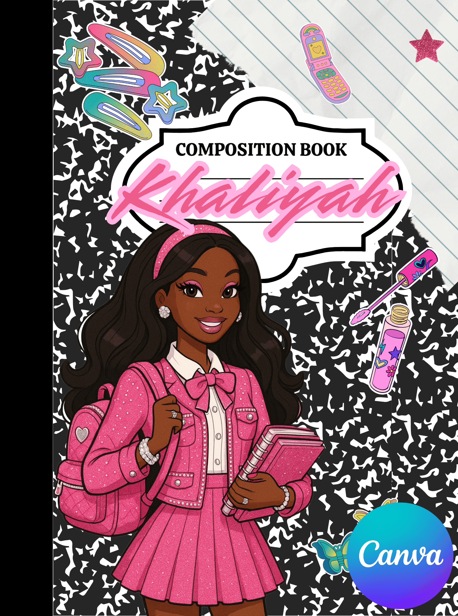 Pretty In Pink Composition Book Cover Template - Payhip