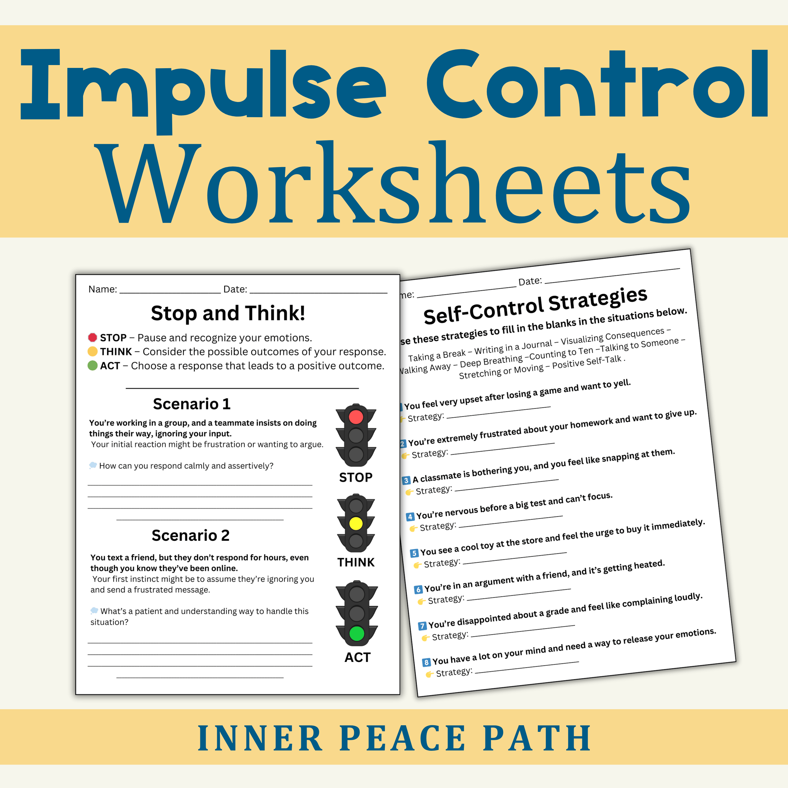 Impulse Control Worksheets: Understanding Triggers, Stop and Think ...