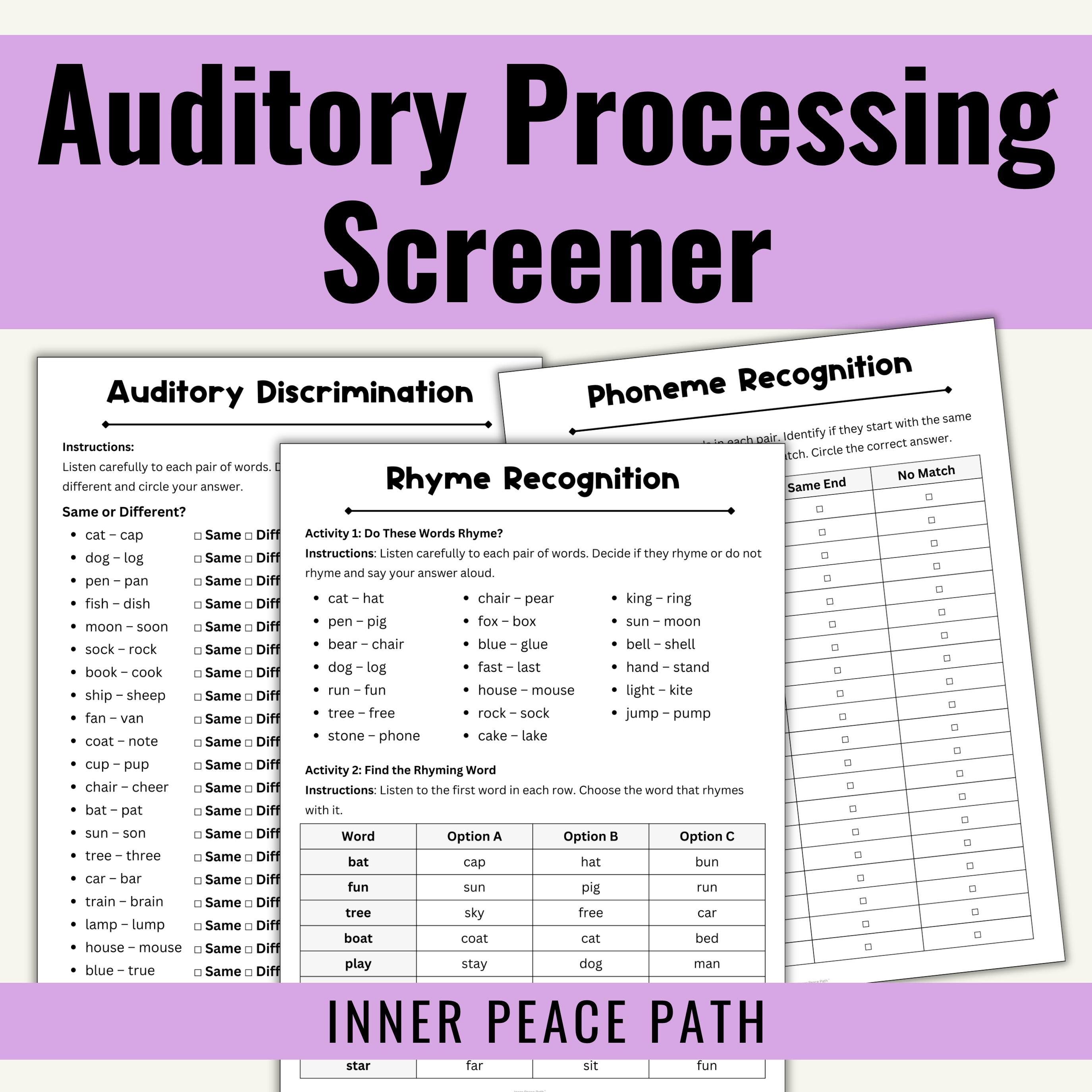 Auditory Processing Screener Speech Theray | Auditory Discrimination ...