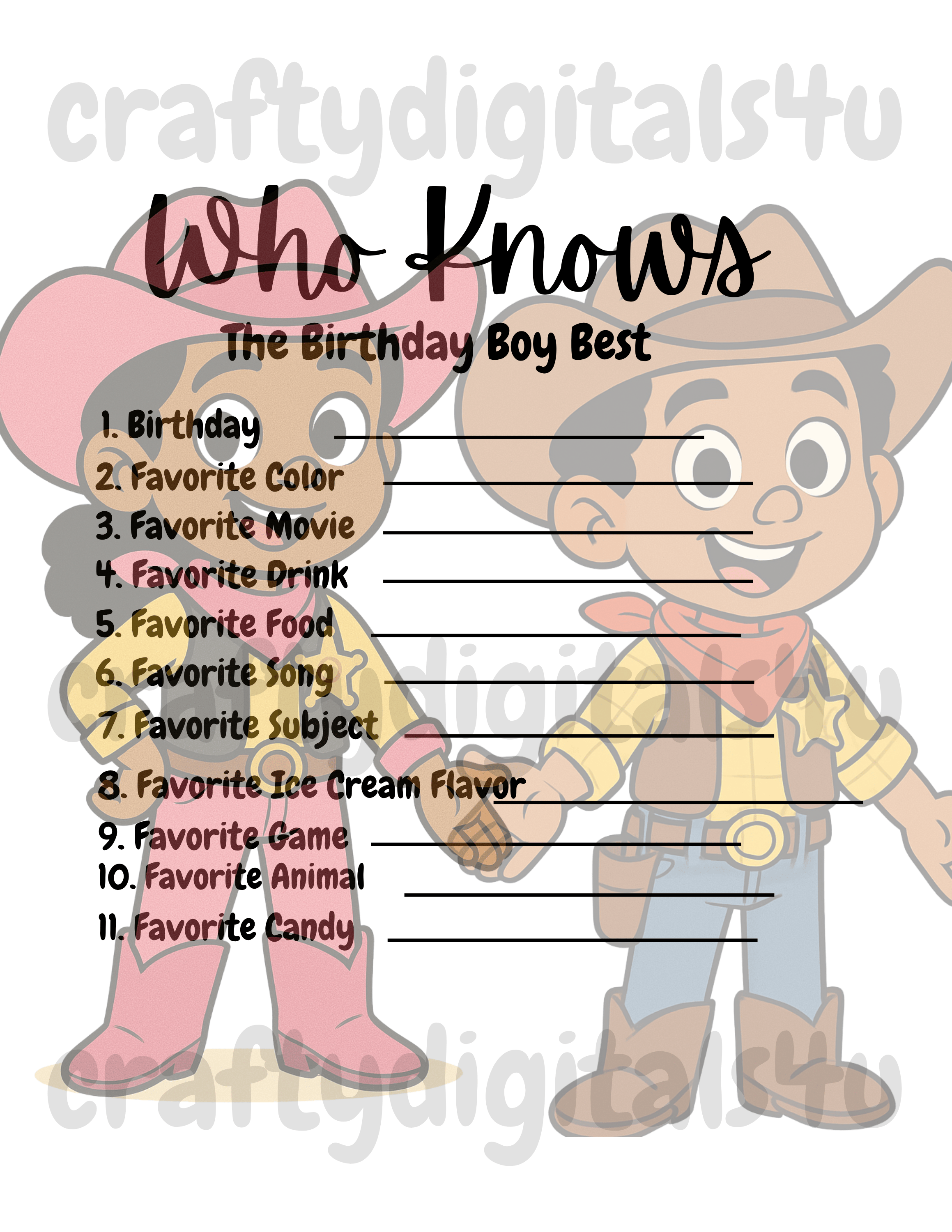 Cowboy- Cowgirl Party Game Pack | This or That & Who Knows the Birthday ...