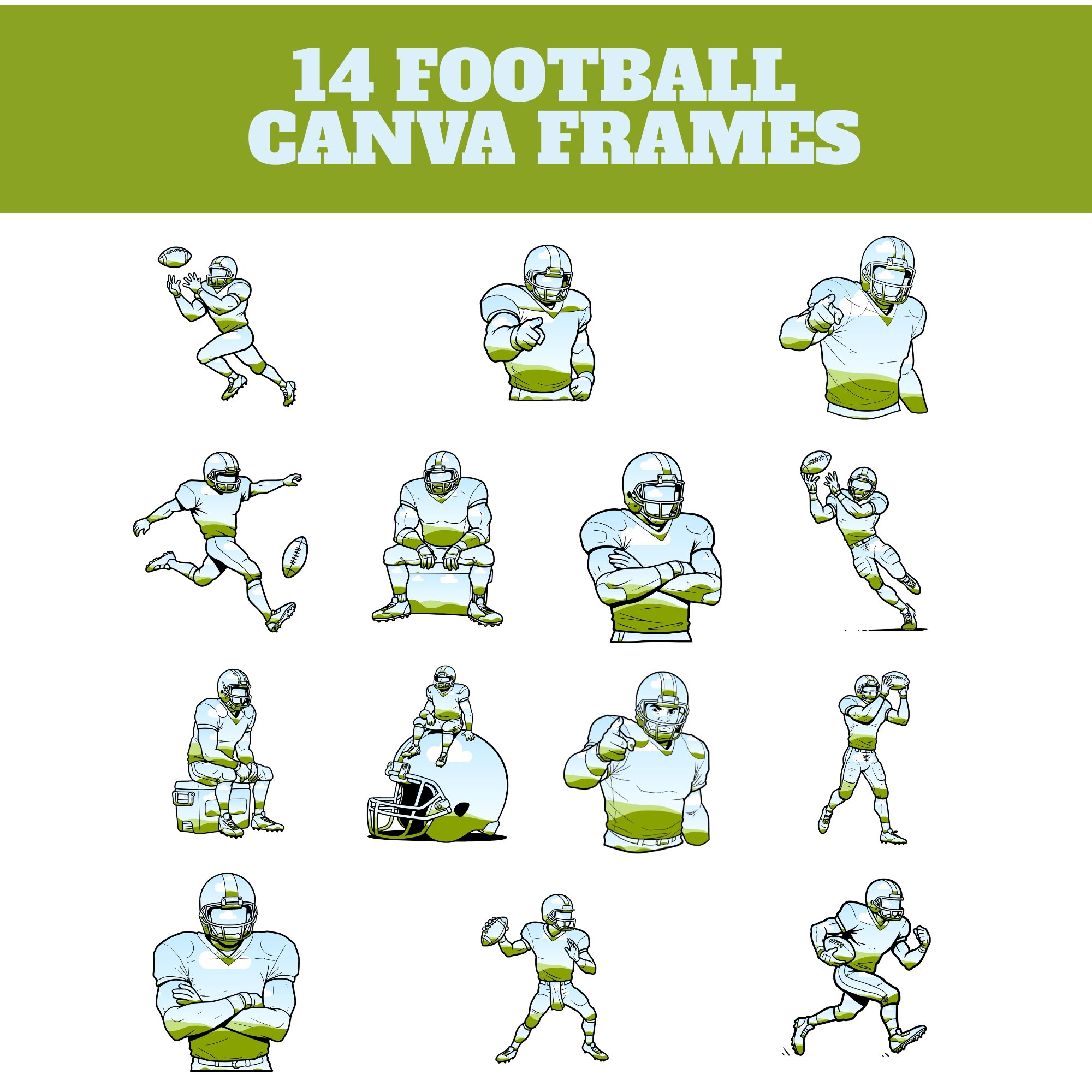 Football Frame Bundle 1 | Canva Frames | Drag & Drop Color Frames for ...