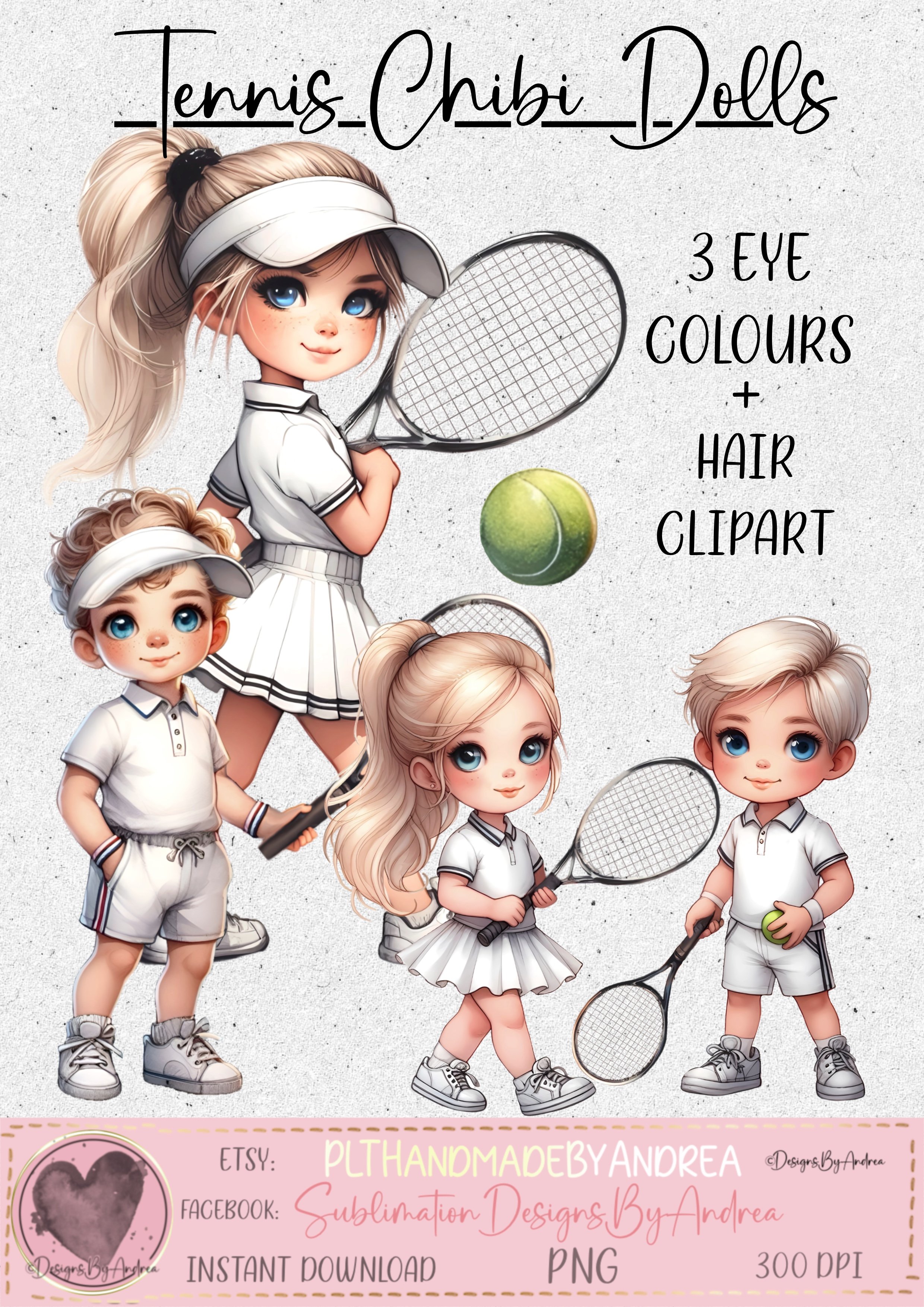 Tennis Chibi dolls. 3 eye colours and hair clipart. 21 high quality ...