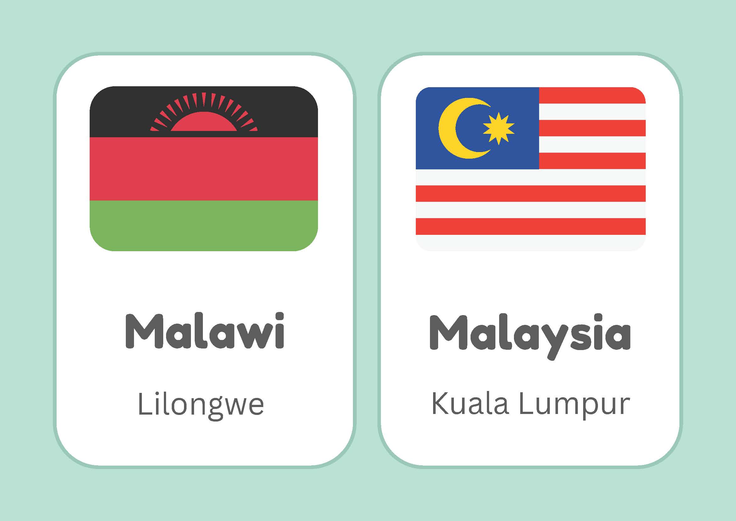 Countries Flag Flashcard Colourful Simple Style - Payhip