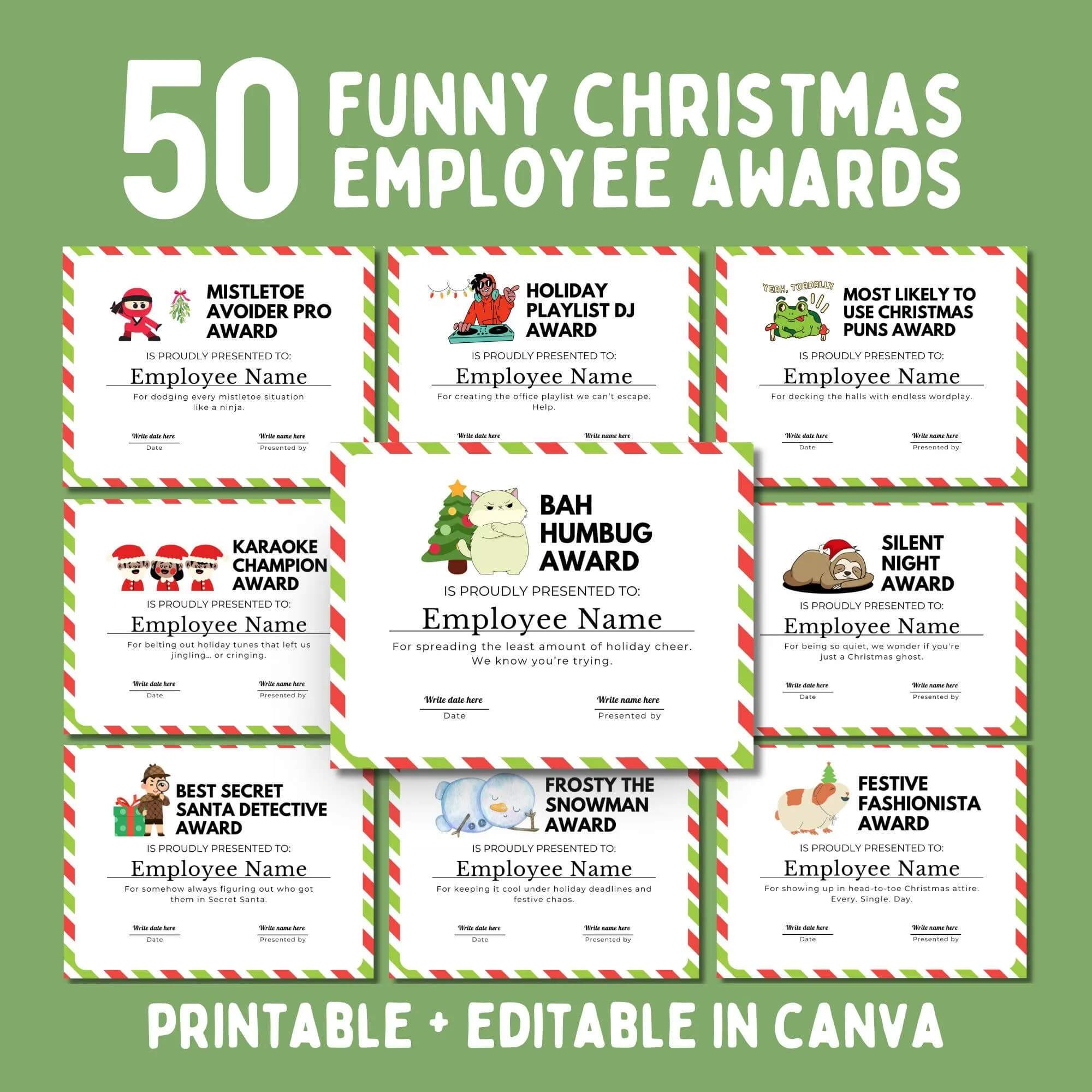 50 Funny Christmas Awards for Employees – Editable Canva Certificates ...