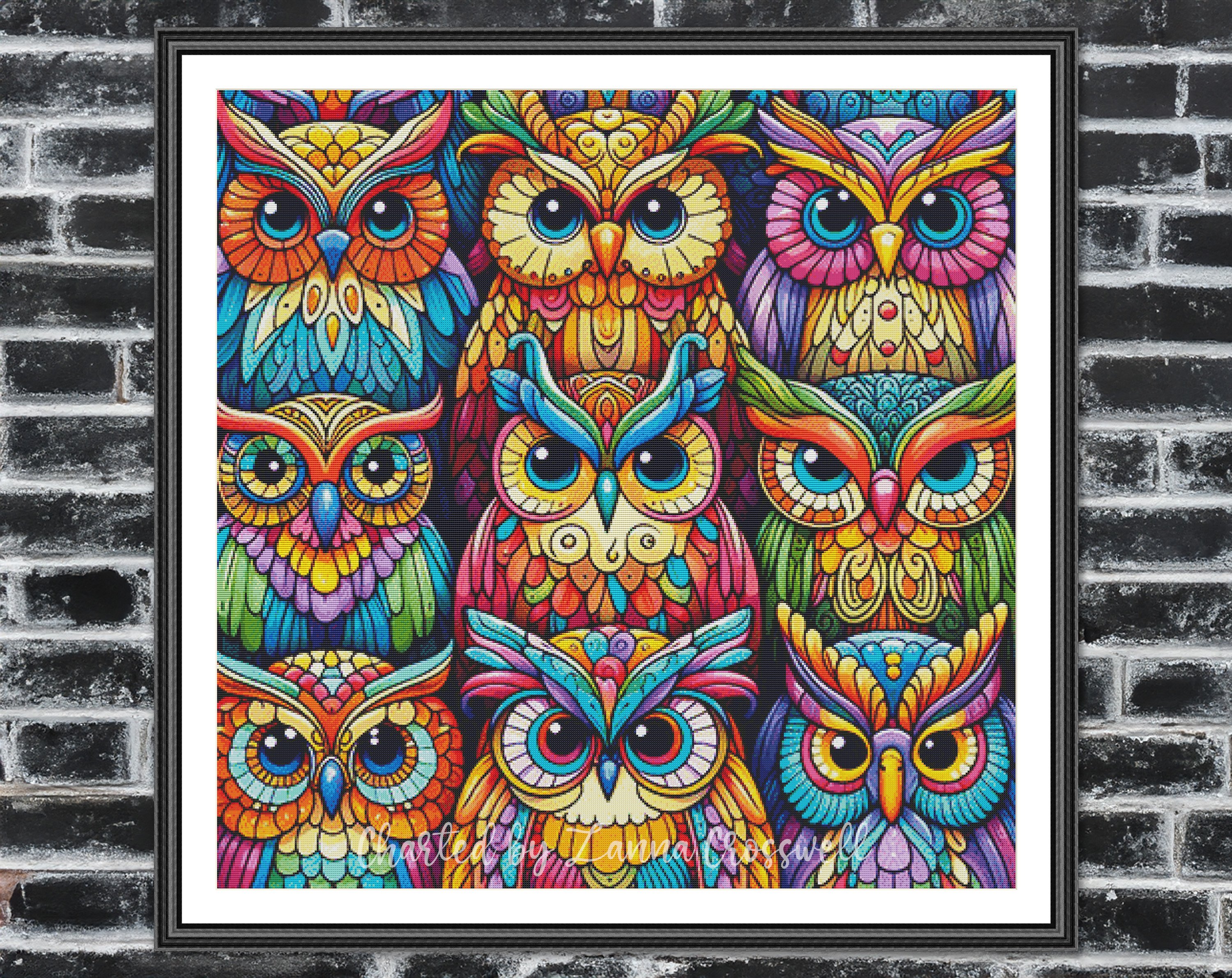 Hoots of Hue - Colorful Owls Full Coverage Cross Stitch Pattern For ...