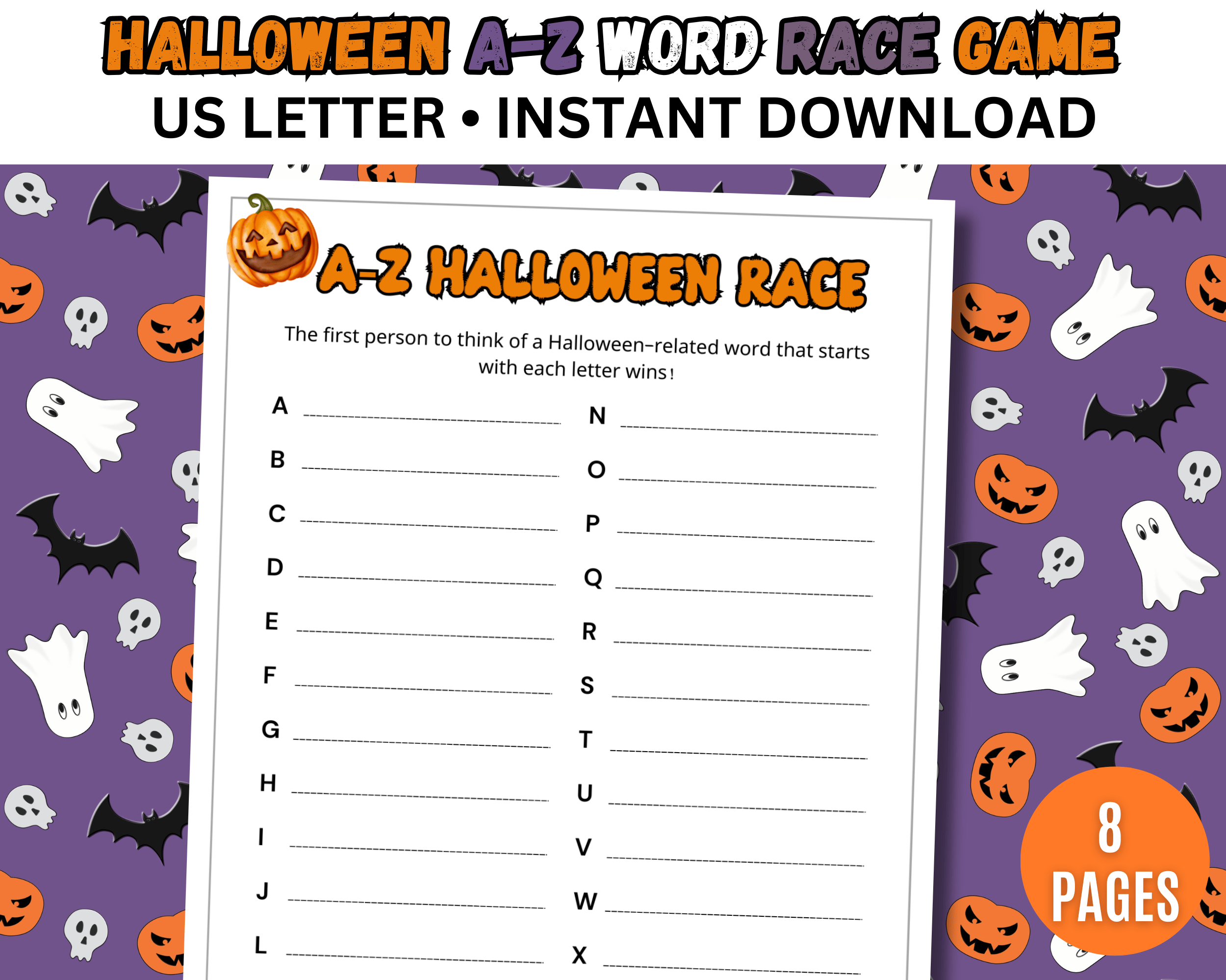 Halloween Word Game, A-Z Word Finder Race, Fun Trivia Activity for Kids ...