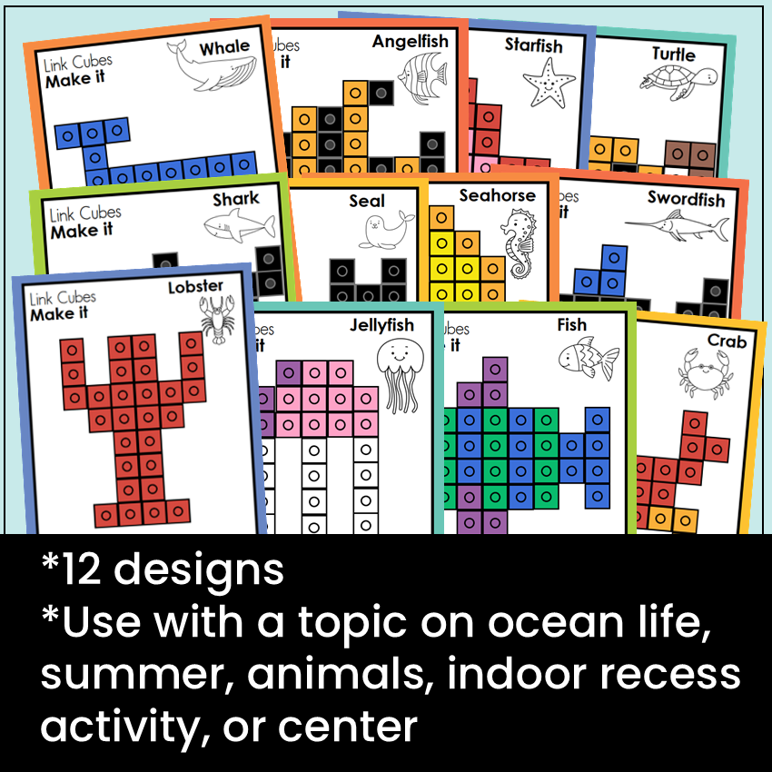 Ocean Animals Link Cubes Mats Sea Creatures Snap Cubes Task Cards Math ...