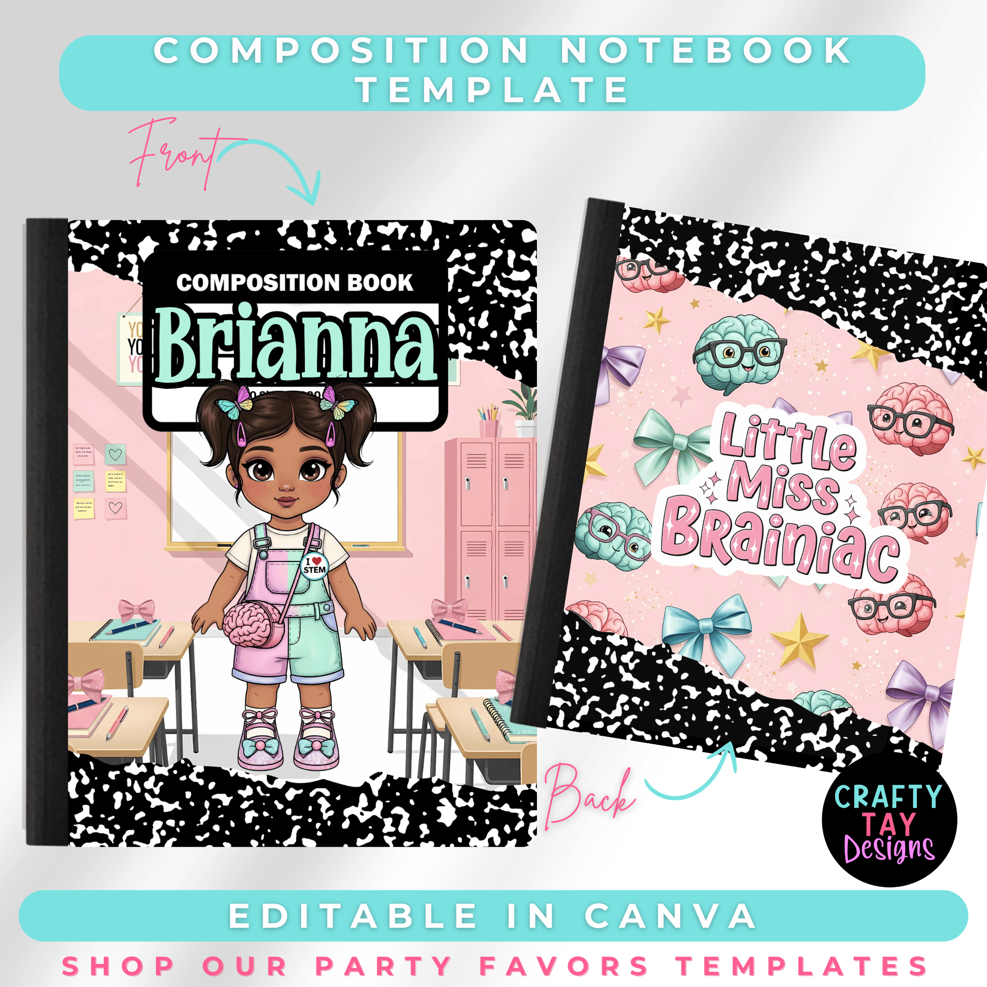 Editable Composition Notebook Cover Template | | Back to School Canva ...