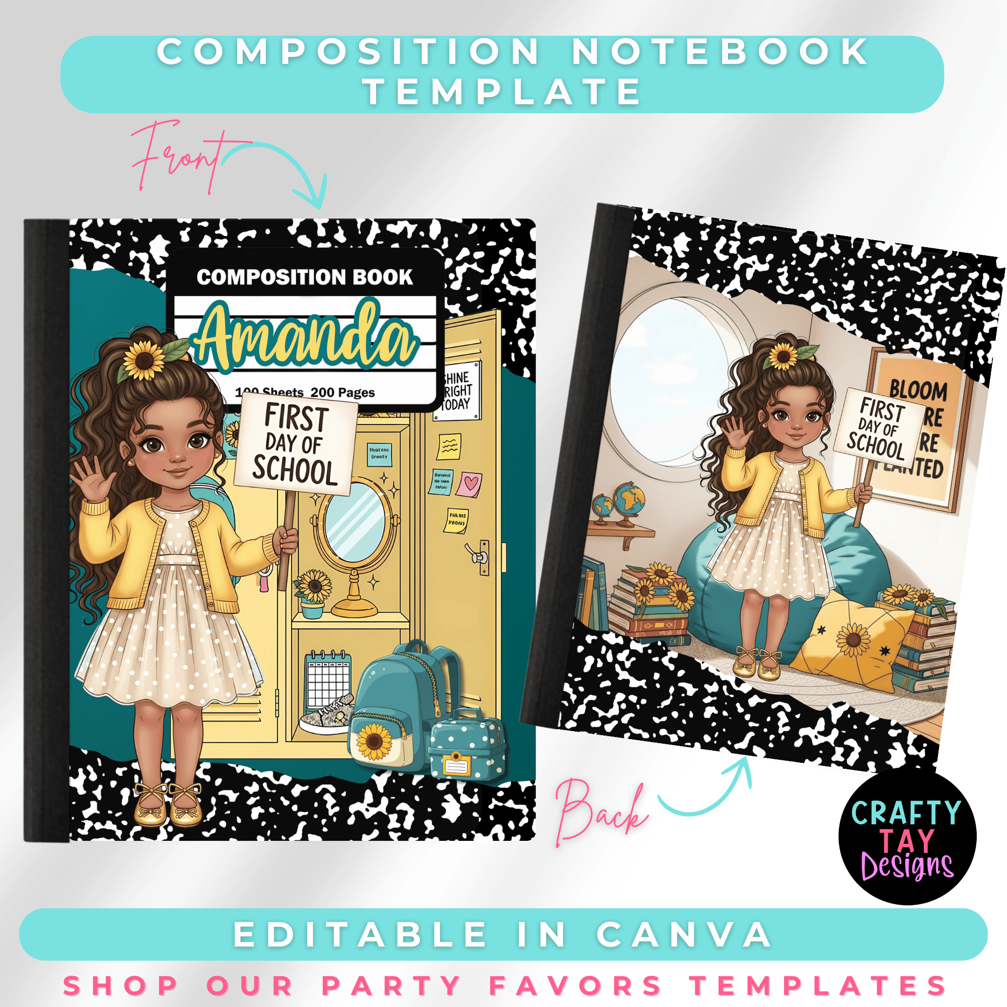 First Day of School Sunflower | Editable Composition Notebook Cover ...